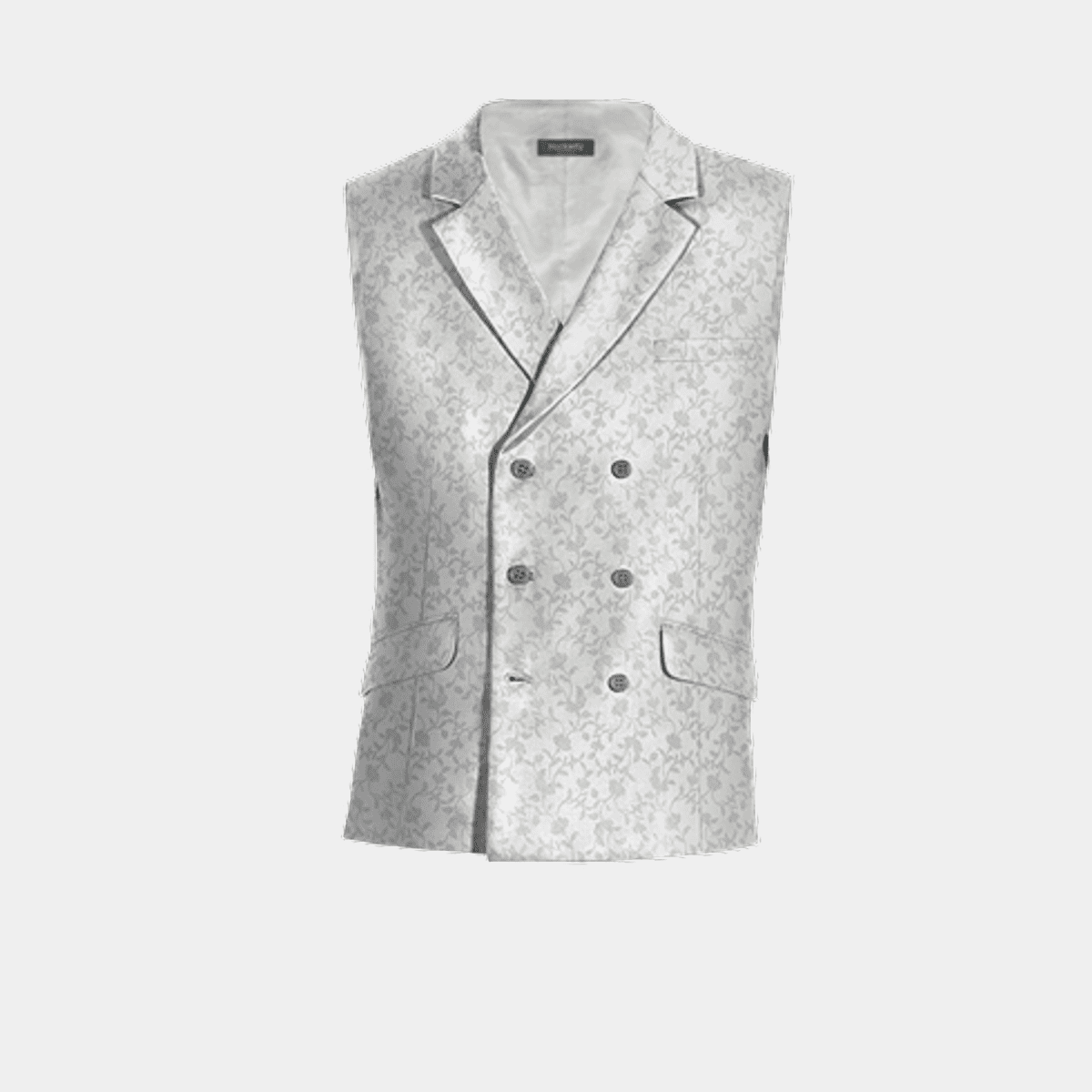 Silver floral jacquard groom lapeled double-breasted Suit Vest