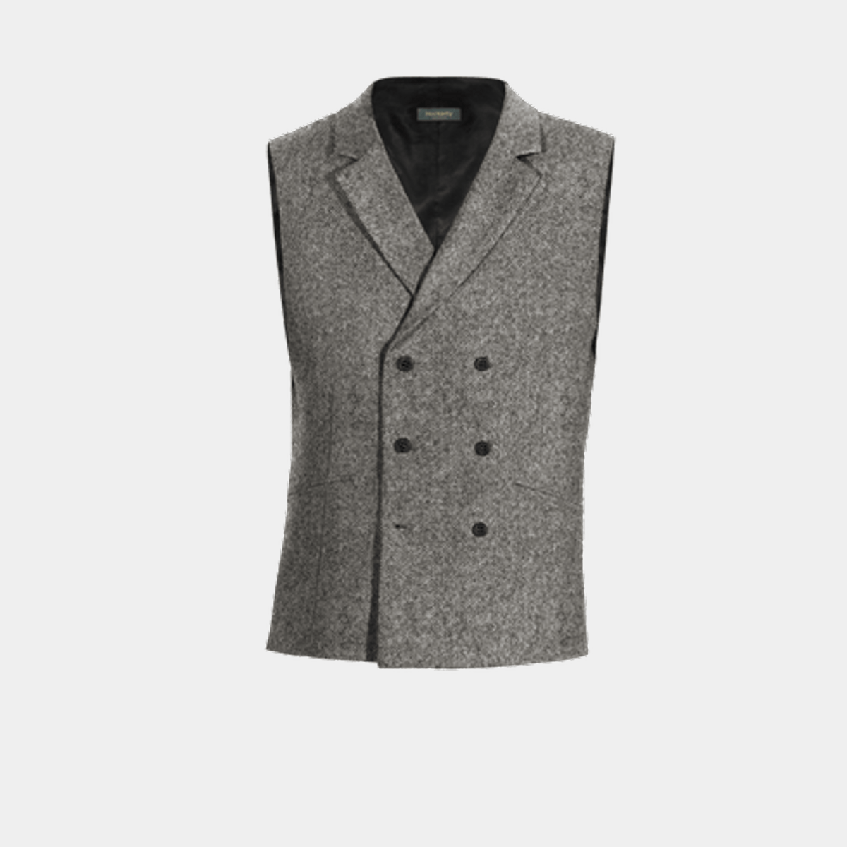 Light gray donegal tweed lapeled double-breasted Waistcoat