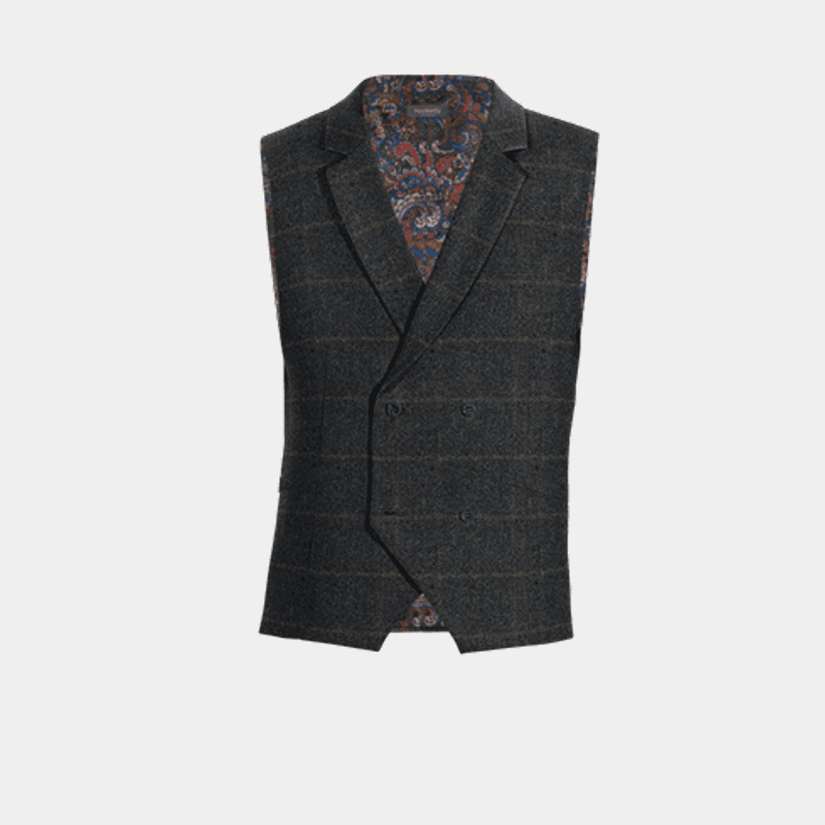 Blue windowpane tweed lapeled double breasted Waistcoat