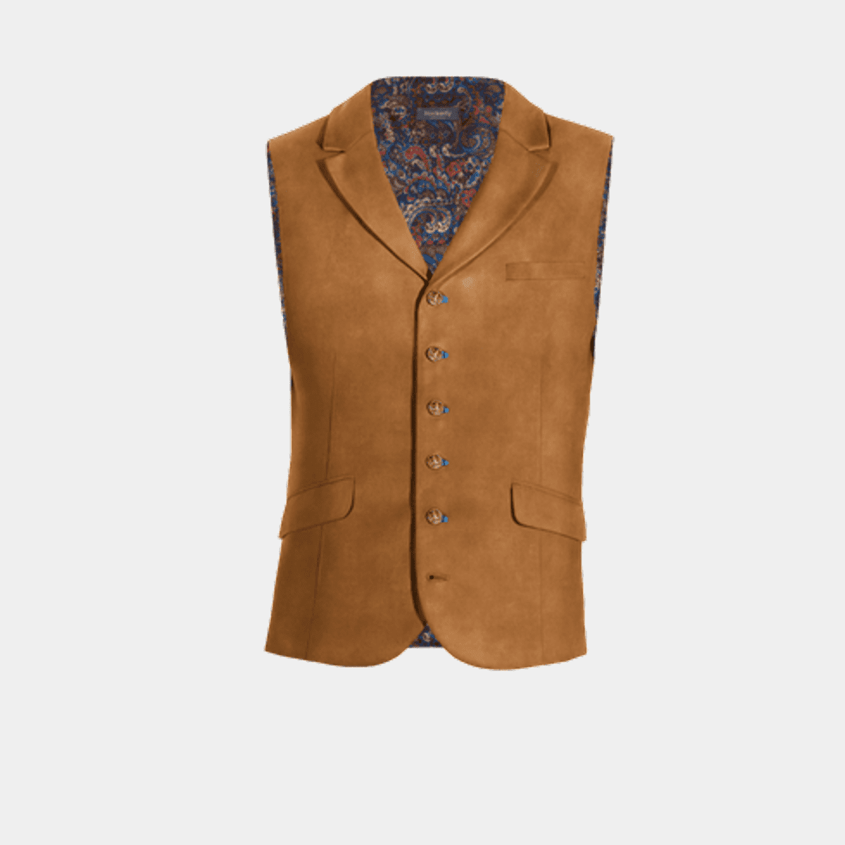 Camel velvet lapeled 6-buttons Suit Vest with brass buttons