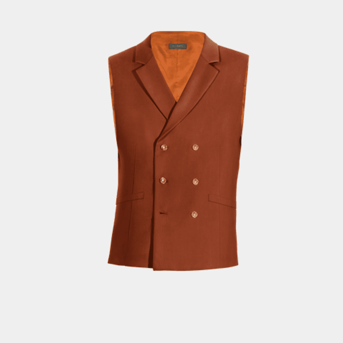 Terracotta linen lapeled double-breasted Waistcoat