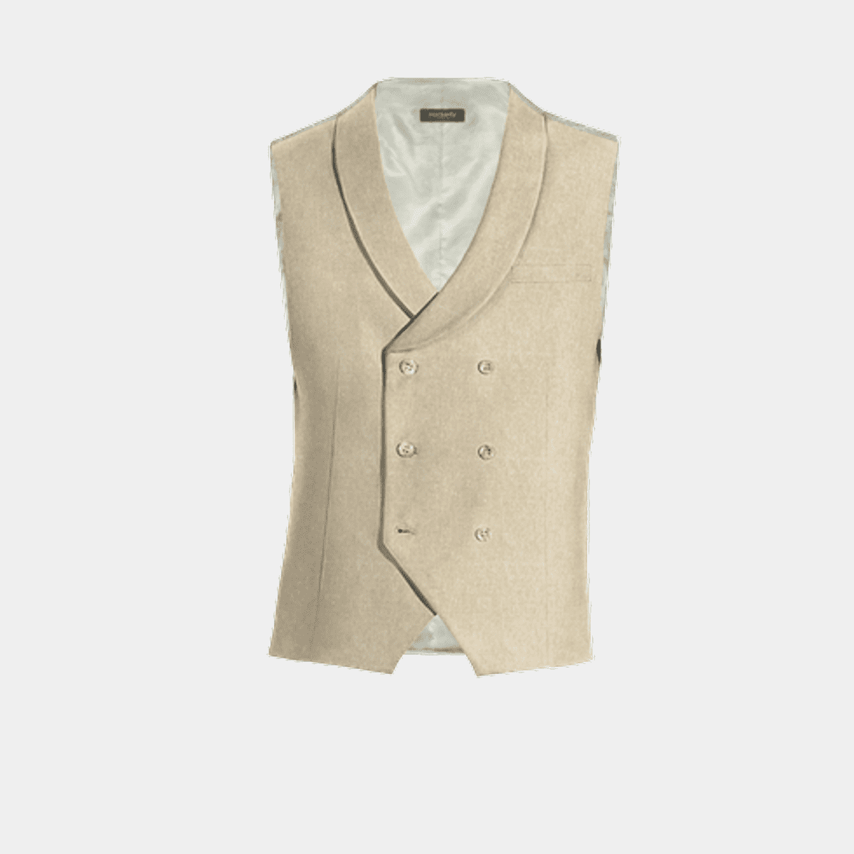 Beige linen rounded lapel double-breasted Waistcoat
