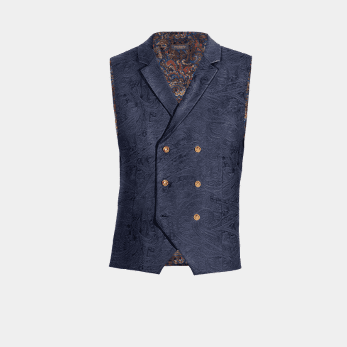 Navy blue paisley velvet lapeled double-breasted Dress Vest