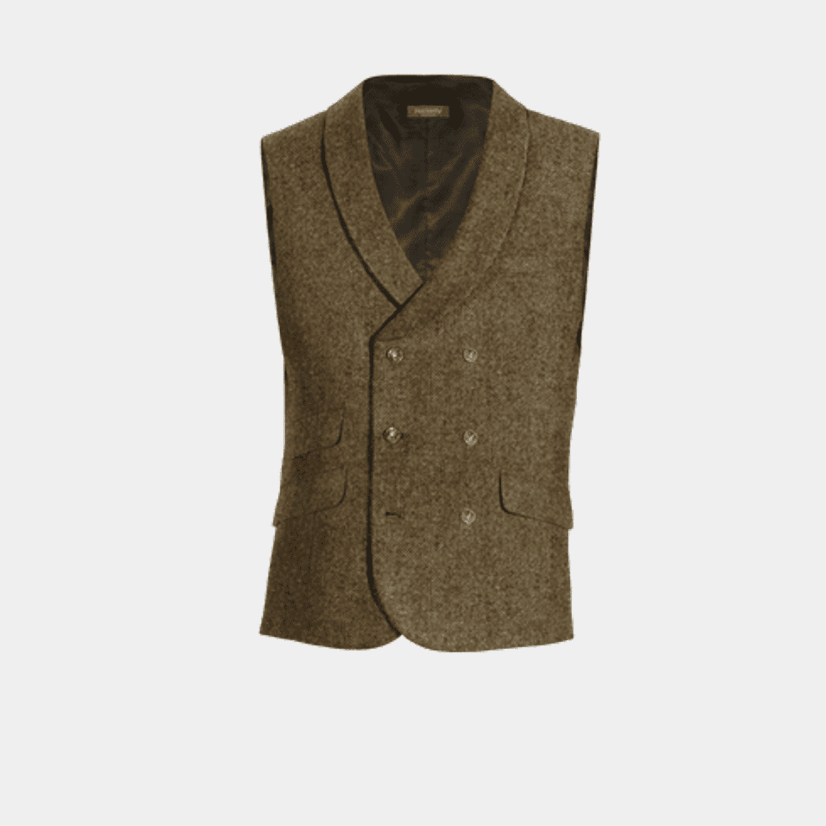 Brown donegal tweed rounded lapel double breasted Suit Vest