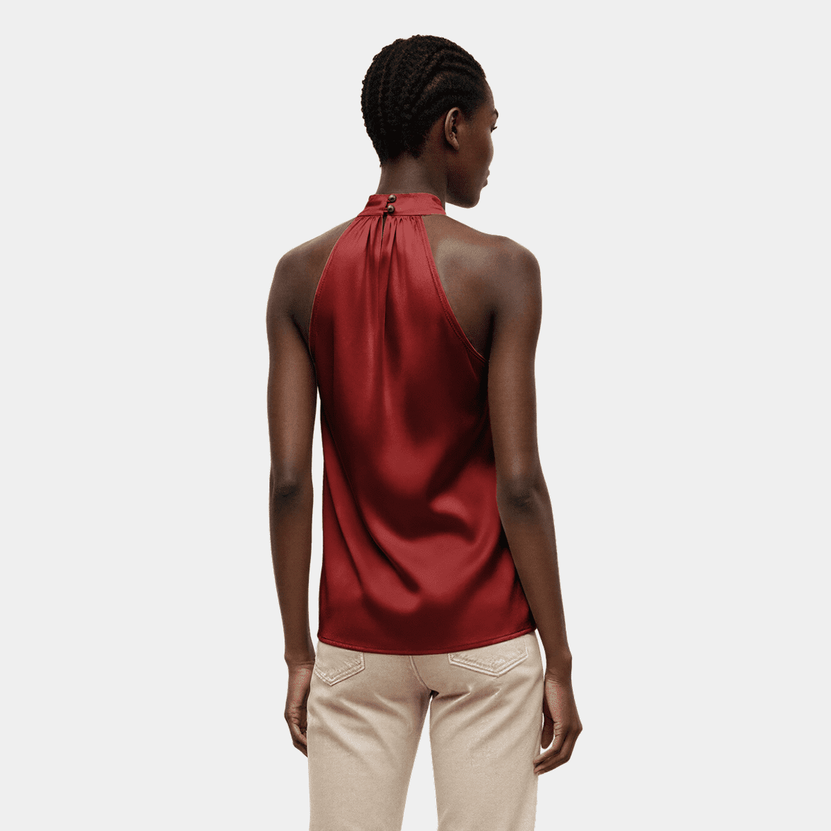 Custom Elegant halter blouse in red | Sumissura