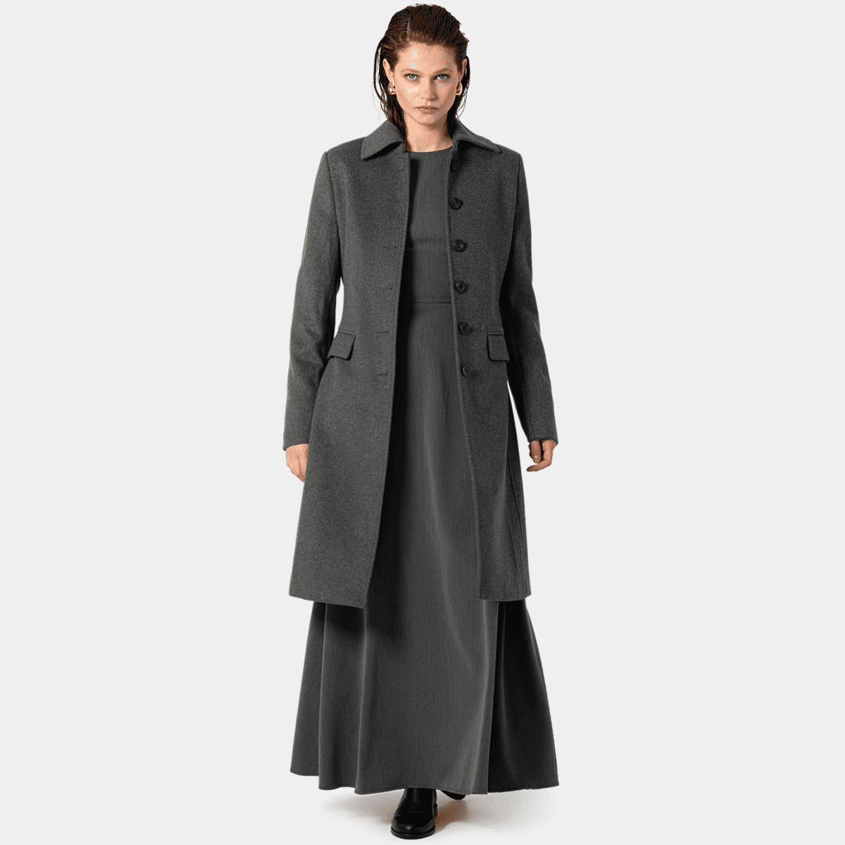 Long iron gray Overcoat