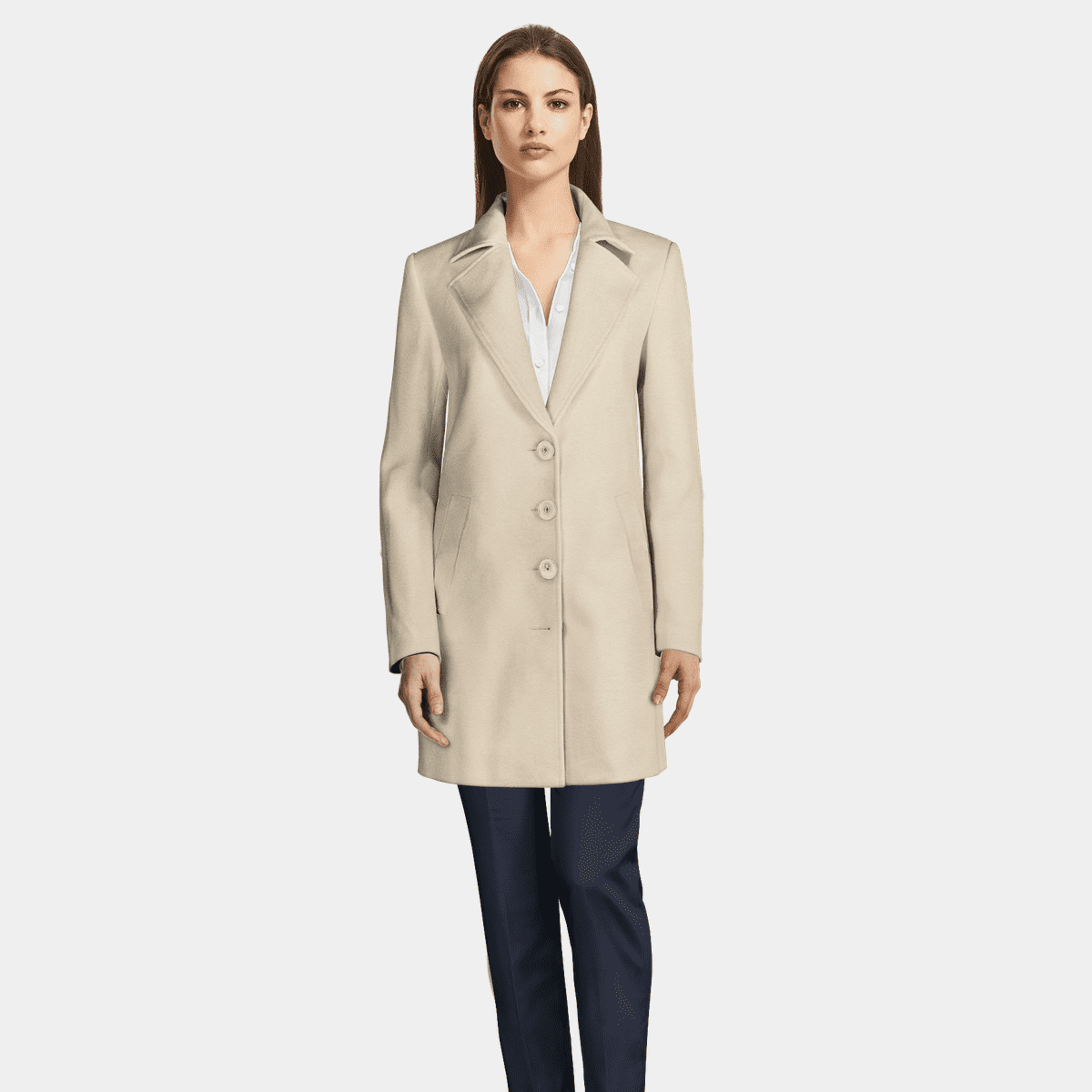 Cream Wool Coat with wide lapels
