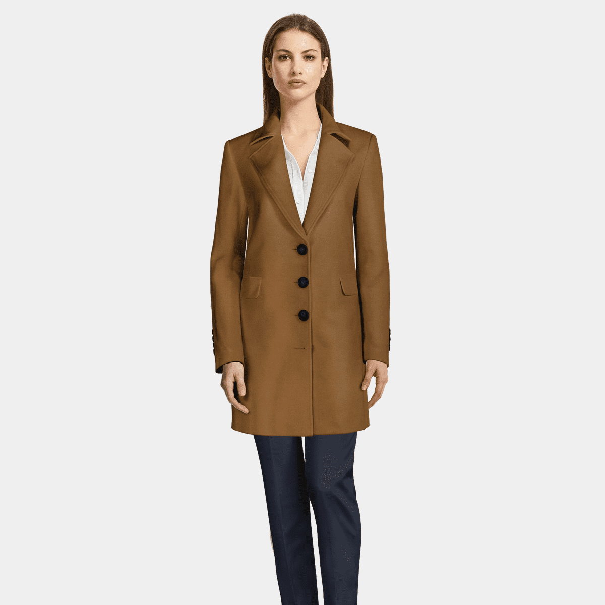 Camel Pure Wool Wool Coat with wide lapels | Sumissura