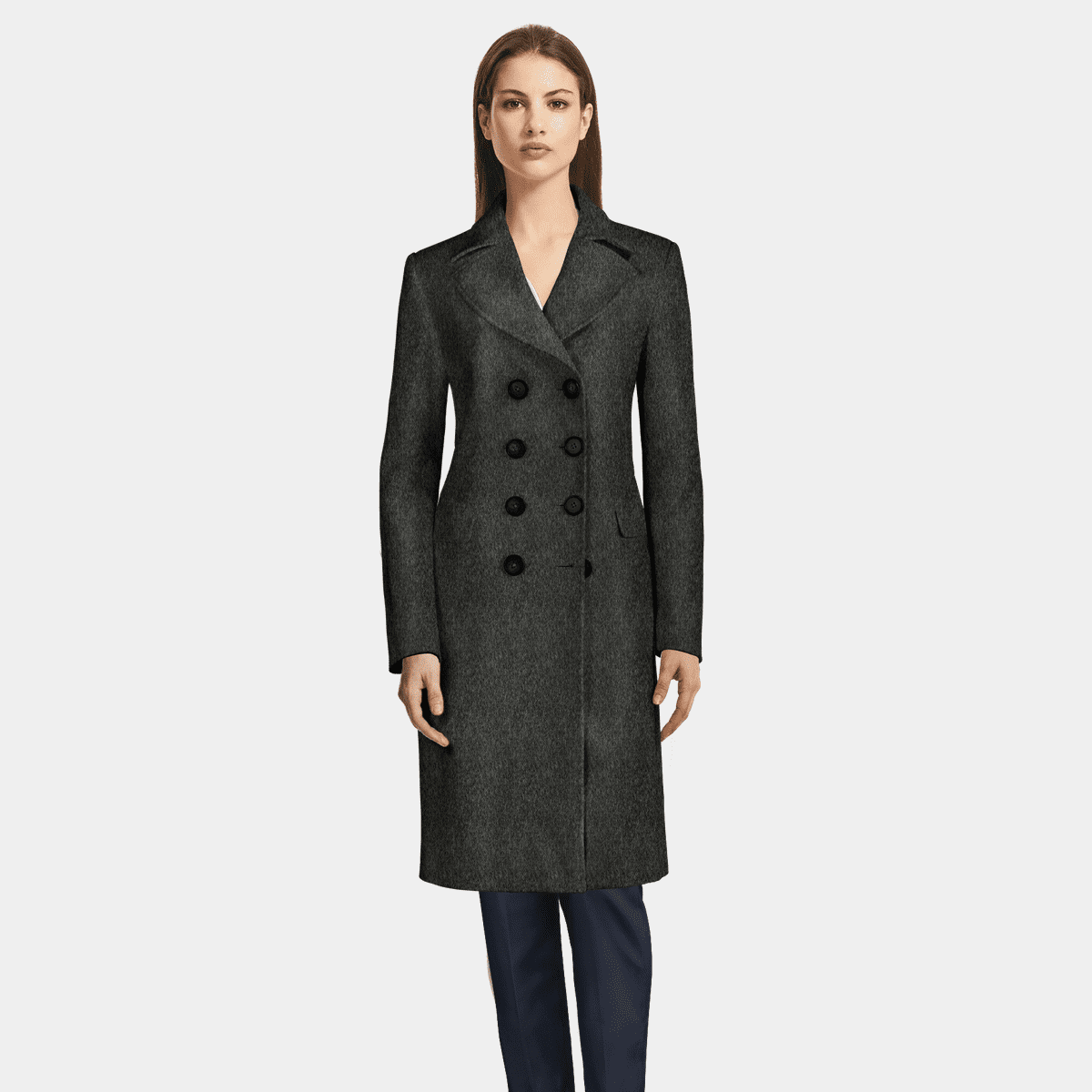 Abrigo cruzado largo gris con solapas anchas | Sumissura