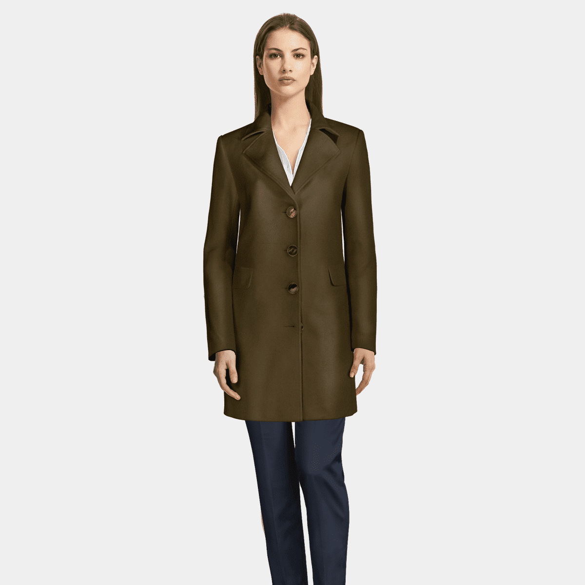 Army green Pure Wool Chesterfield Coat with wide lapels | Sumissura