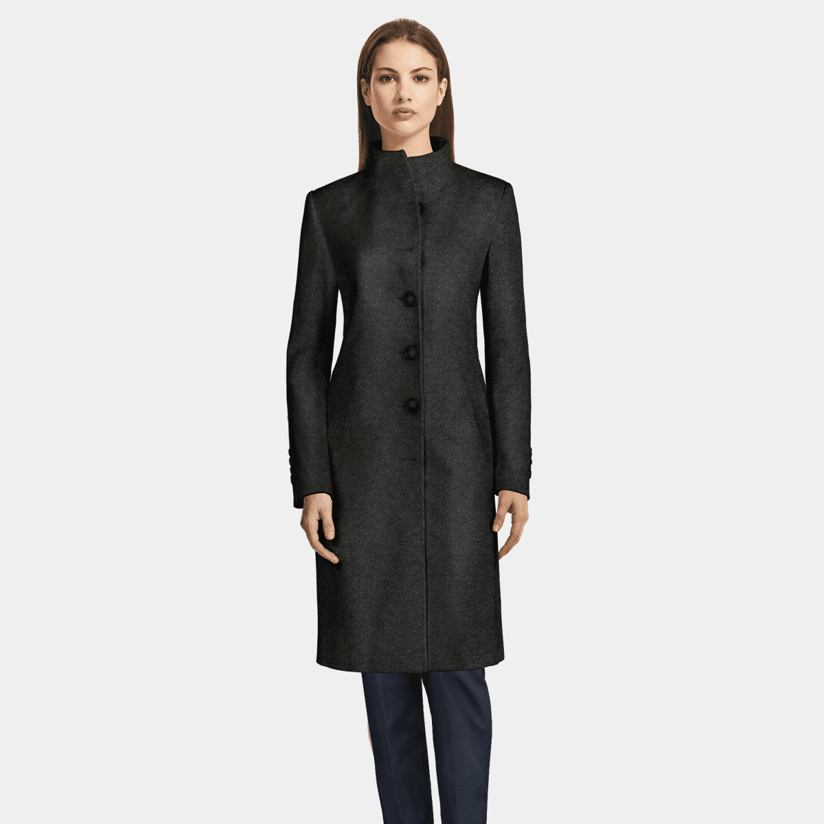 Abrigo de mujer cuello alto largo gris