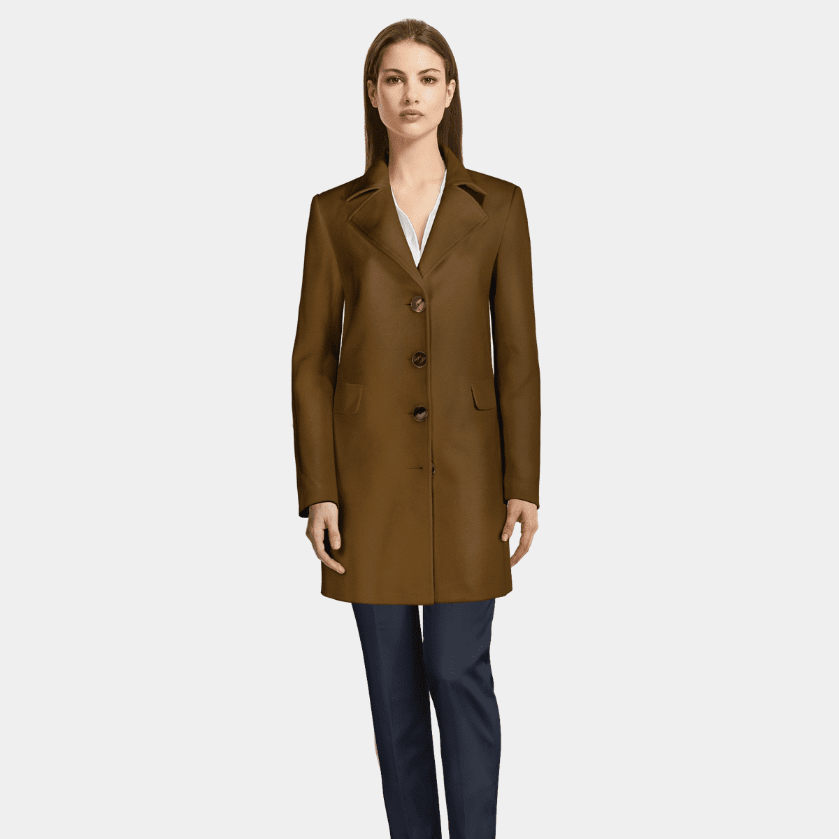 Khaki green Pure Wool Wool Coat with wide lapels
