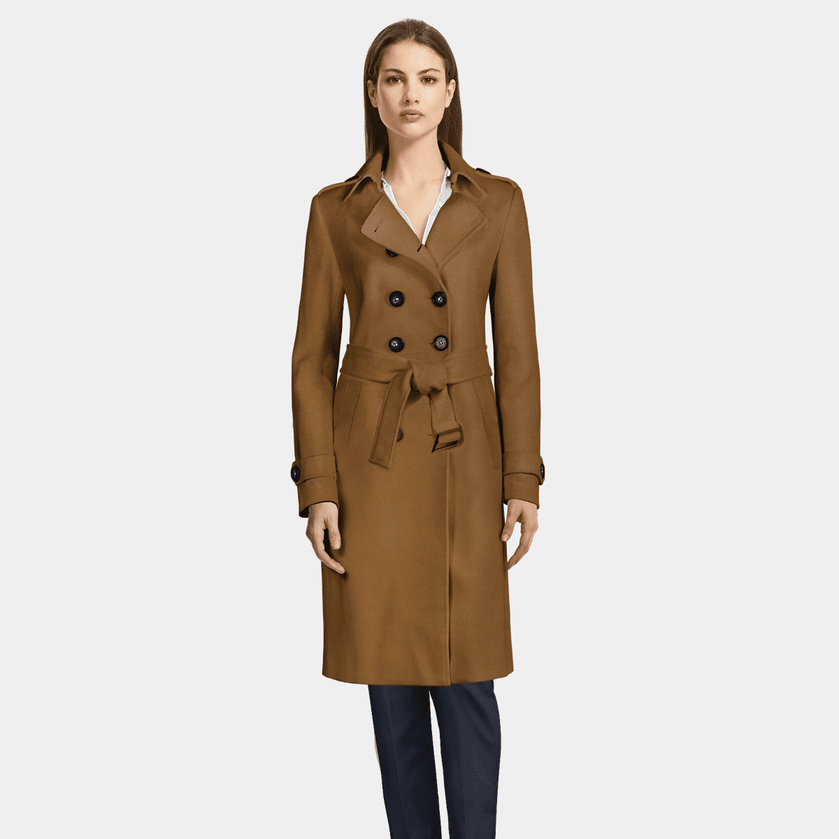 Long camel Wool Trench Coat