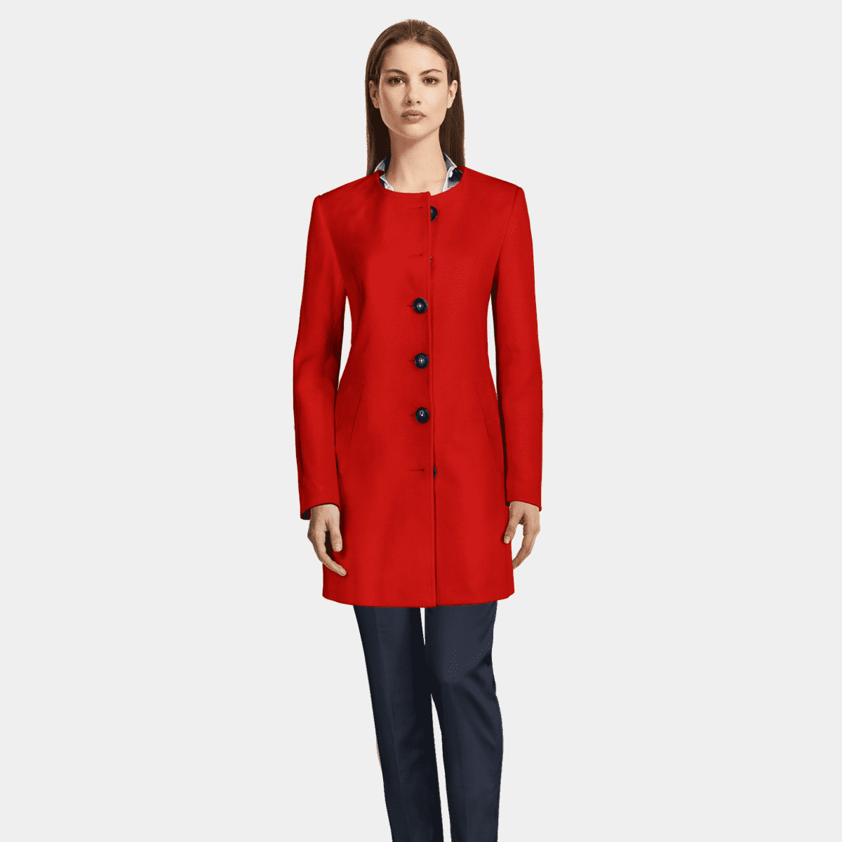 Women's red Collarless Coats | Sumissura