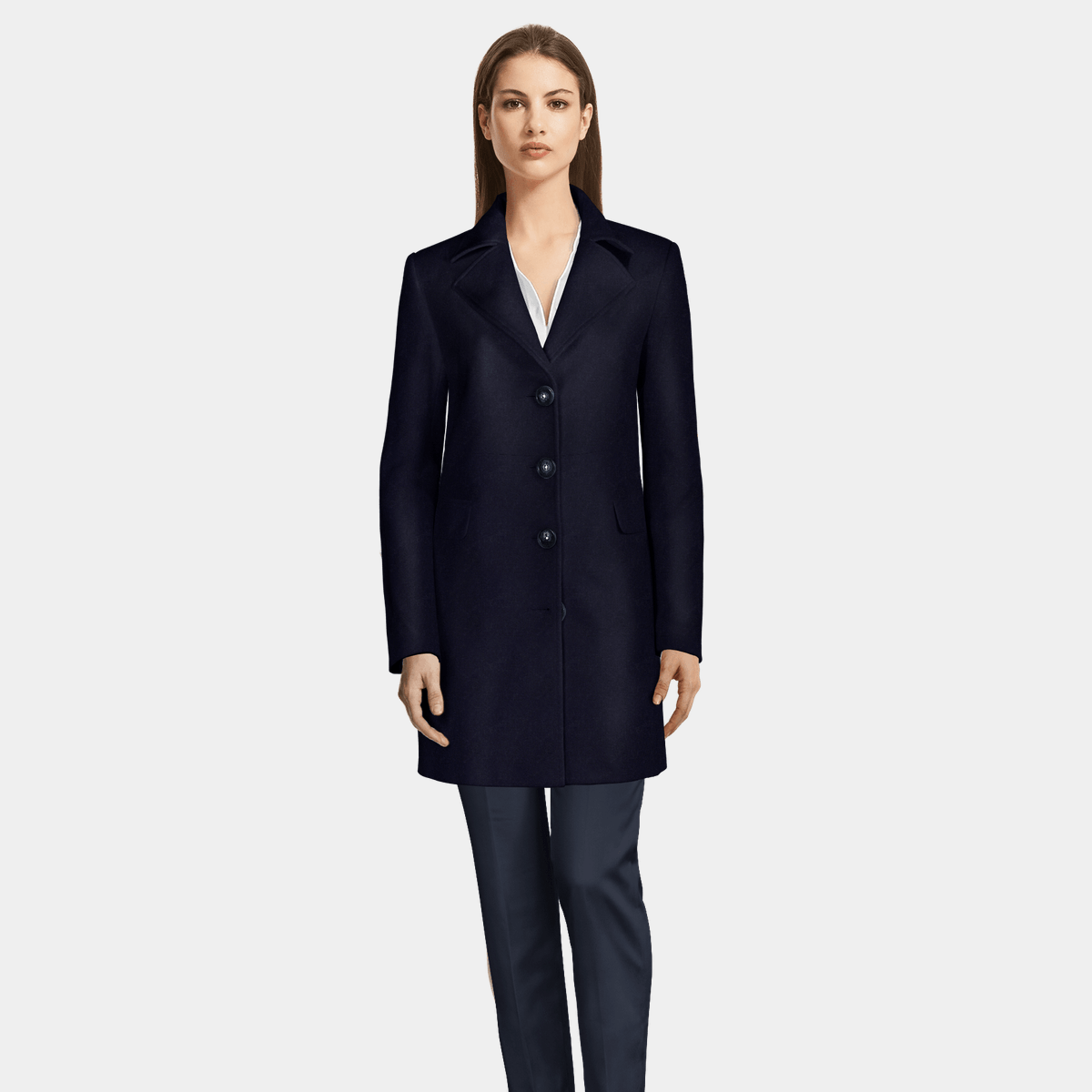 Navy blue Wool Coat with wide lapels