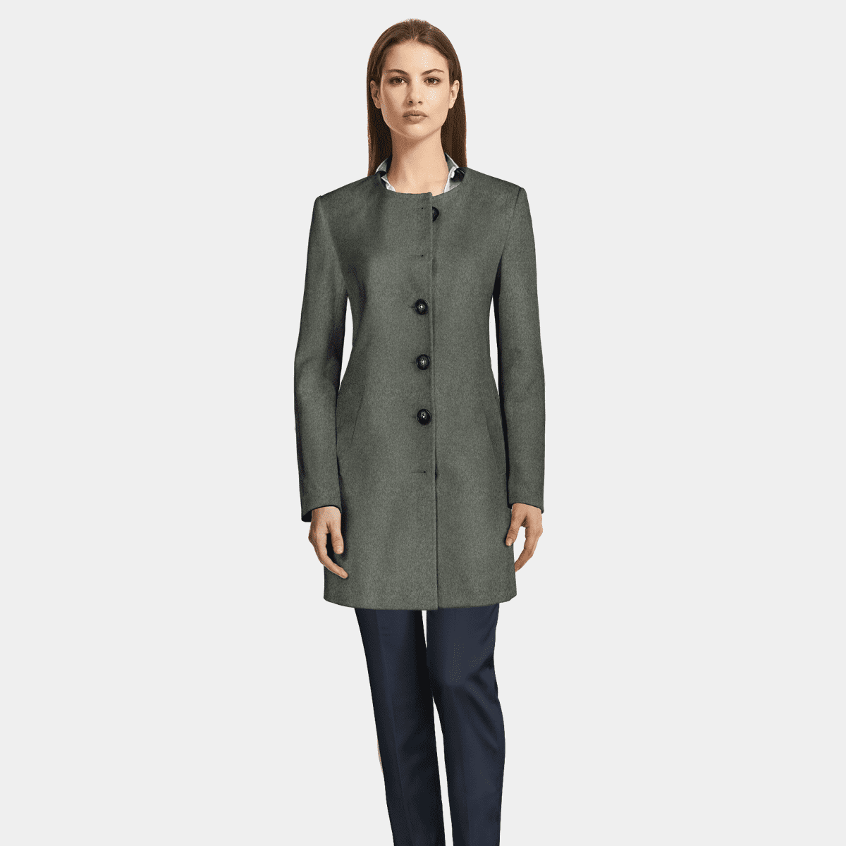 Black Pure Wool Collarless Coat | Sumissura