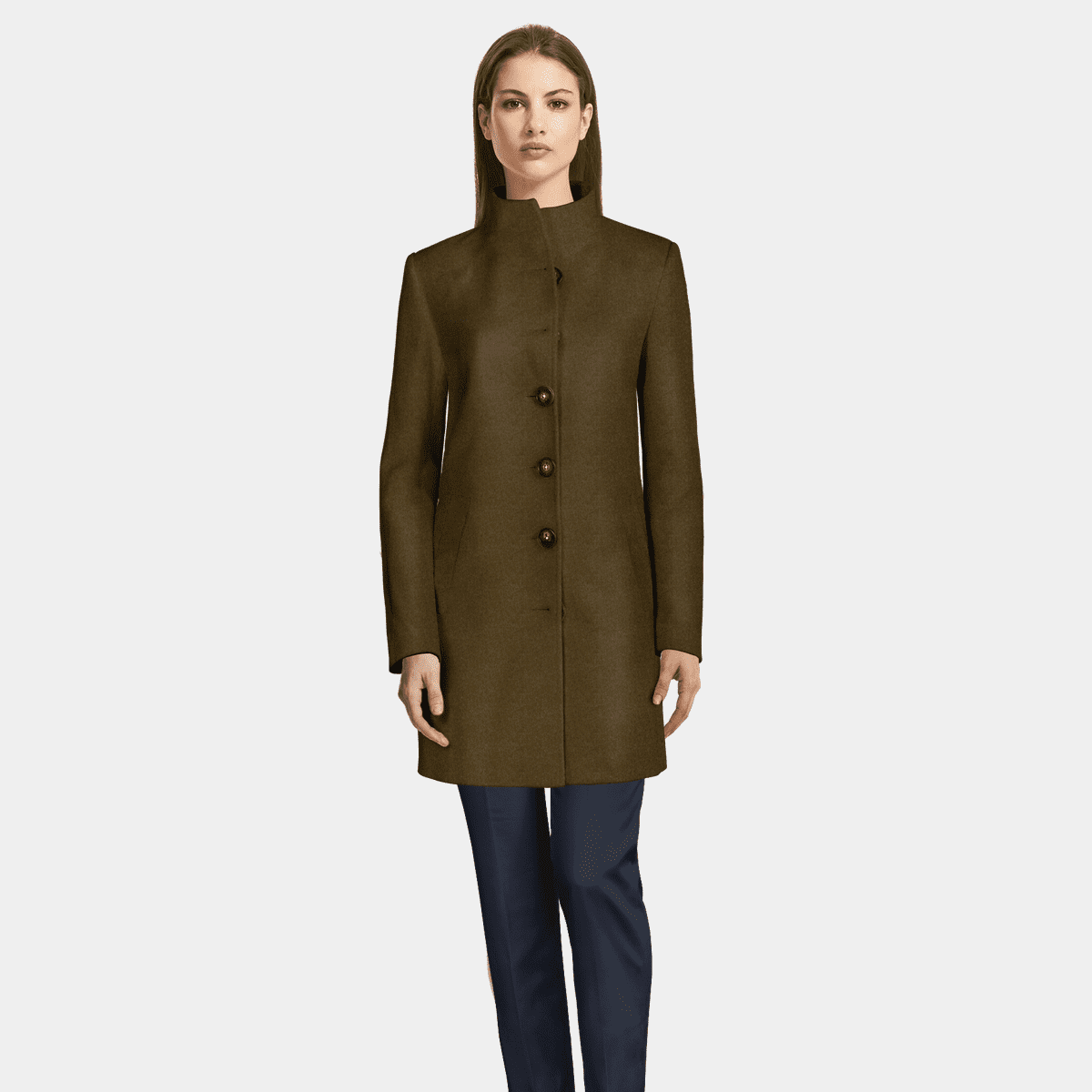 Camel Pure Wool Funnel neck Coat | Sumissura