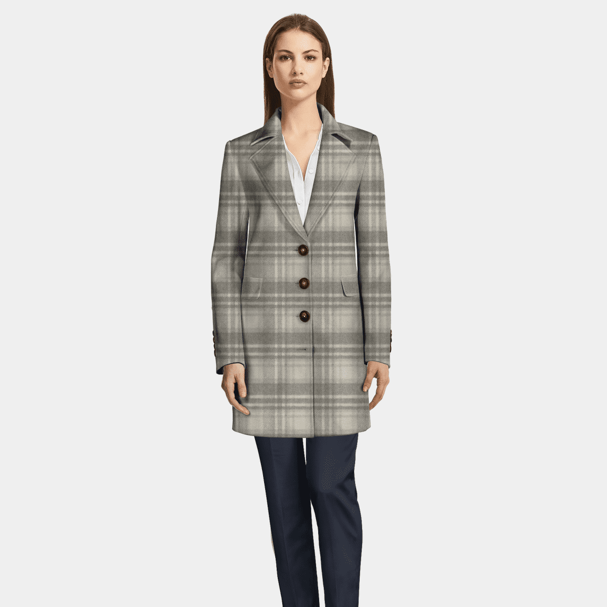 Checked beige Overcoat with wide lapels | Sumissura