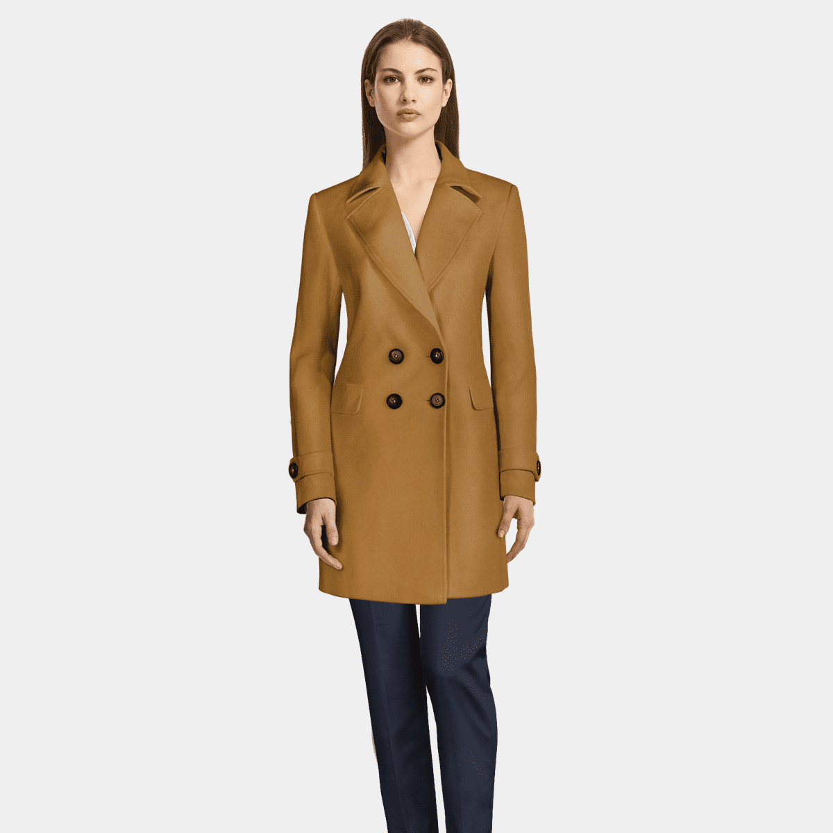 Camel Double Breasted Coat with wide lapels | Sumissura