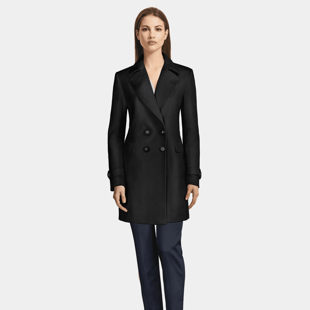 Abrigo cruzado negro con solapas anchas | Sumissura