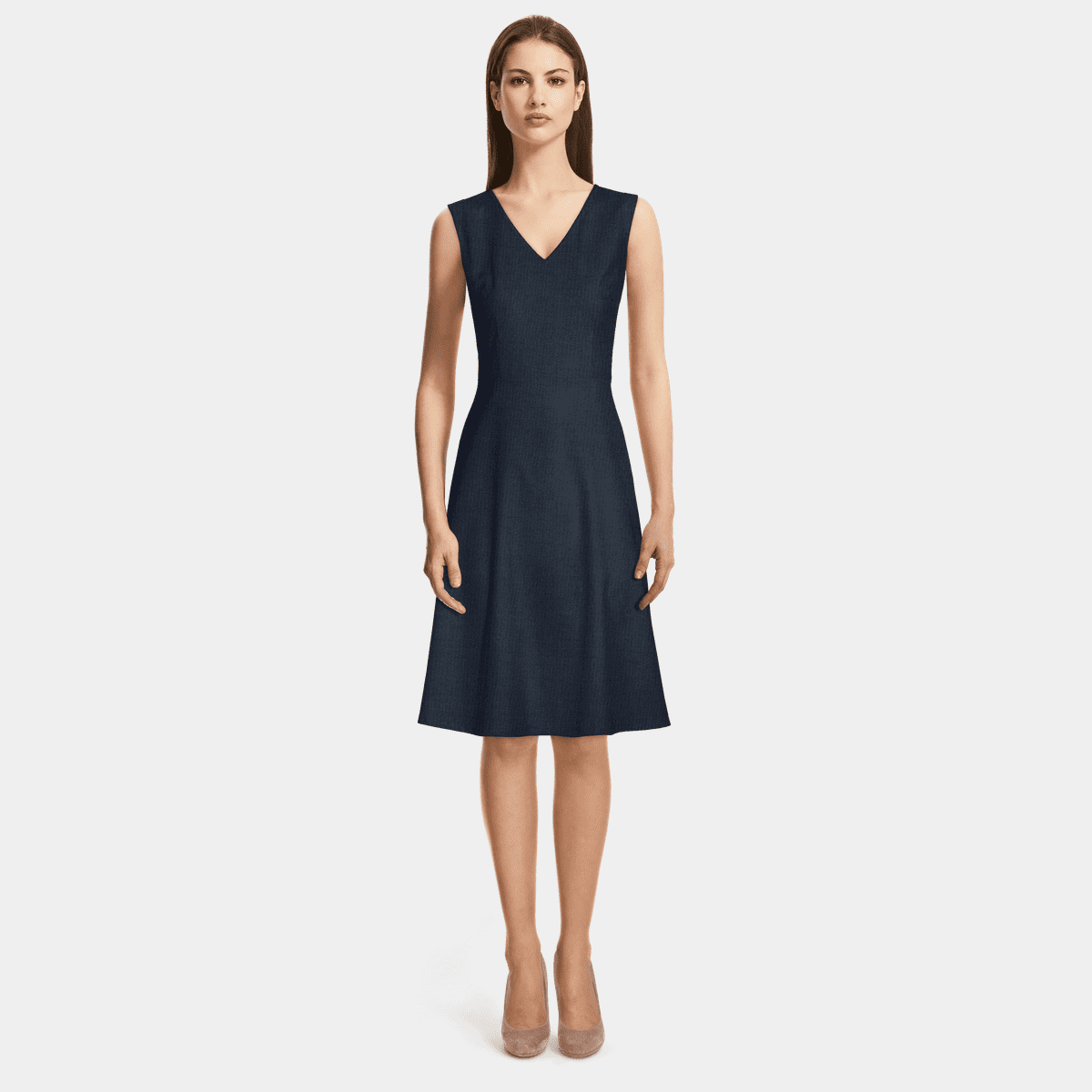 Navy Blue v-neck Flared Dress with pockets