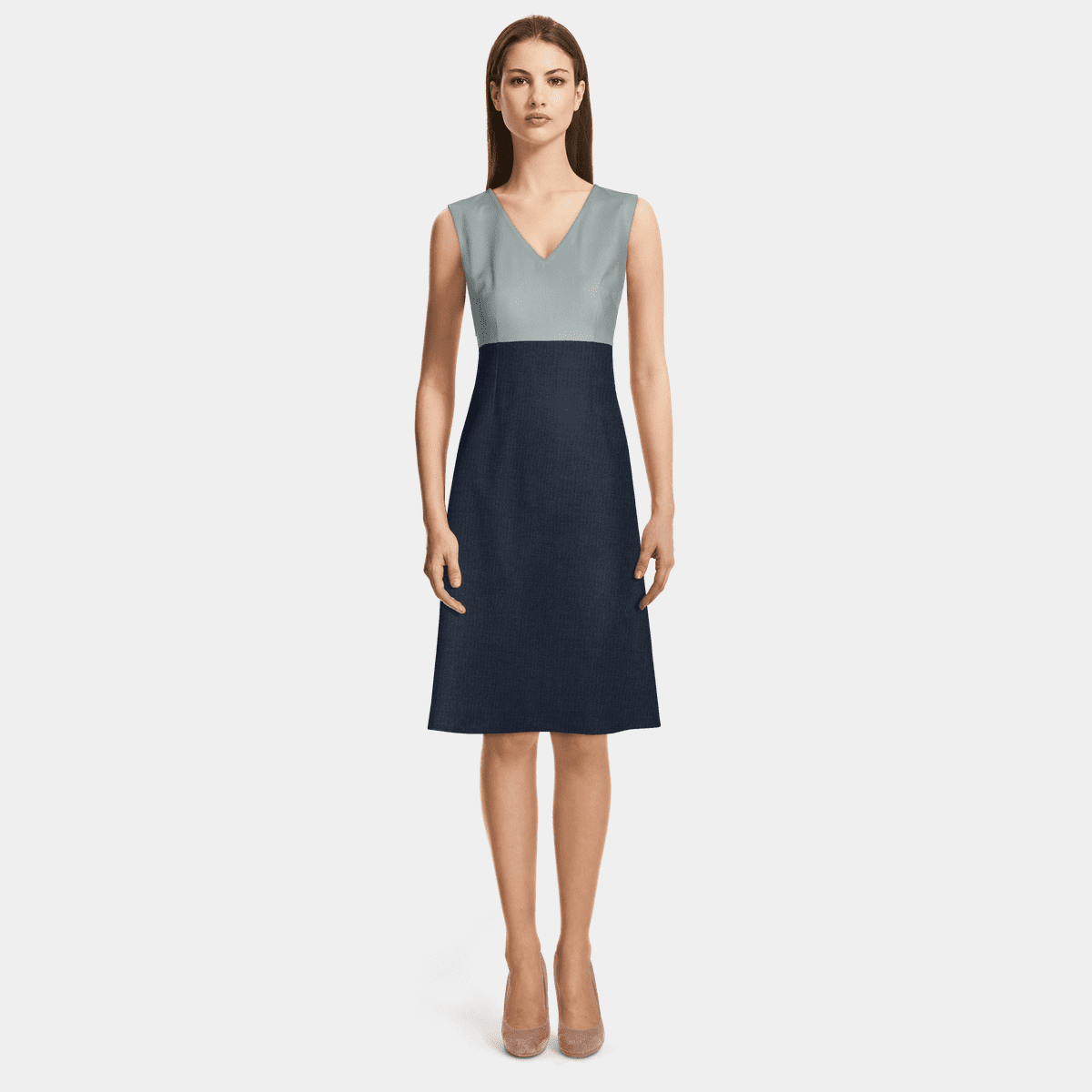 Light Blue v-neck A line Dress