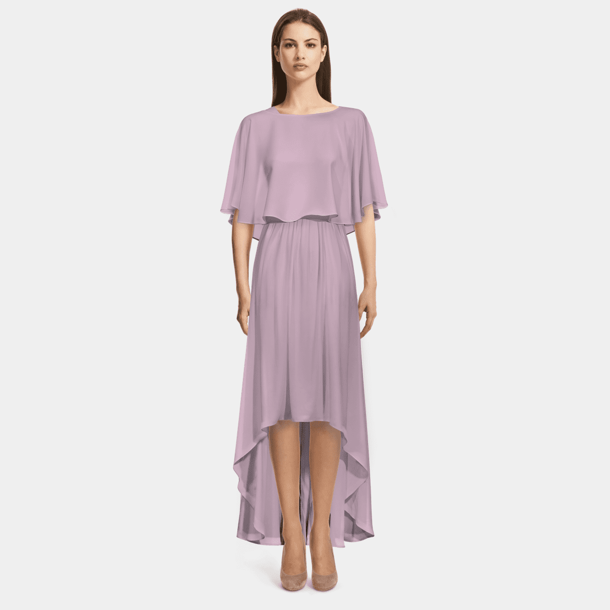 Lavender asymmetric High Low Long Dress with cape | Sumissura