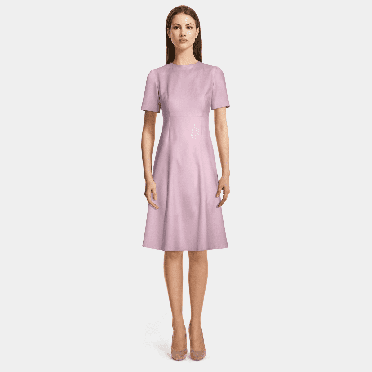 Purple crew neck High Waist Flare Dress | Sumissura