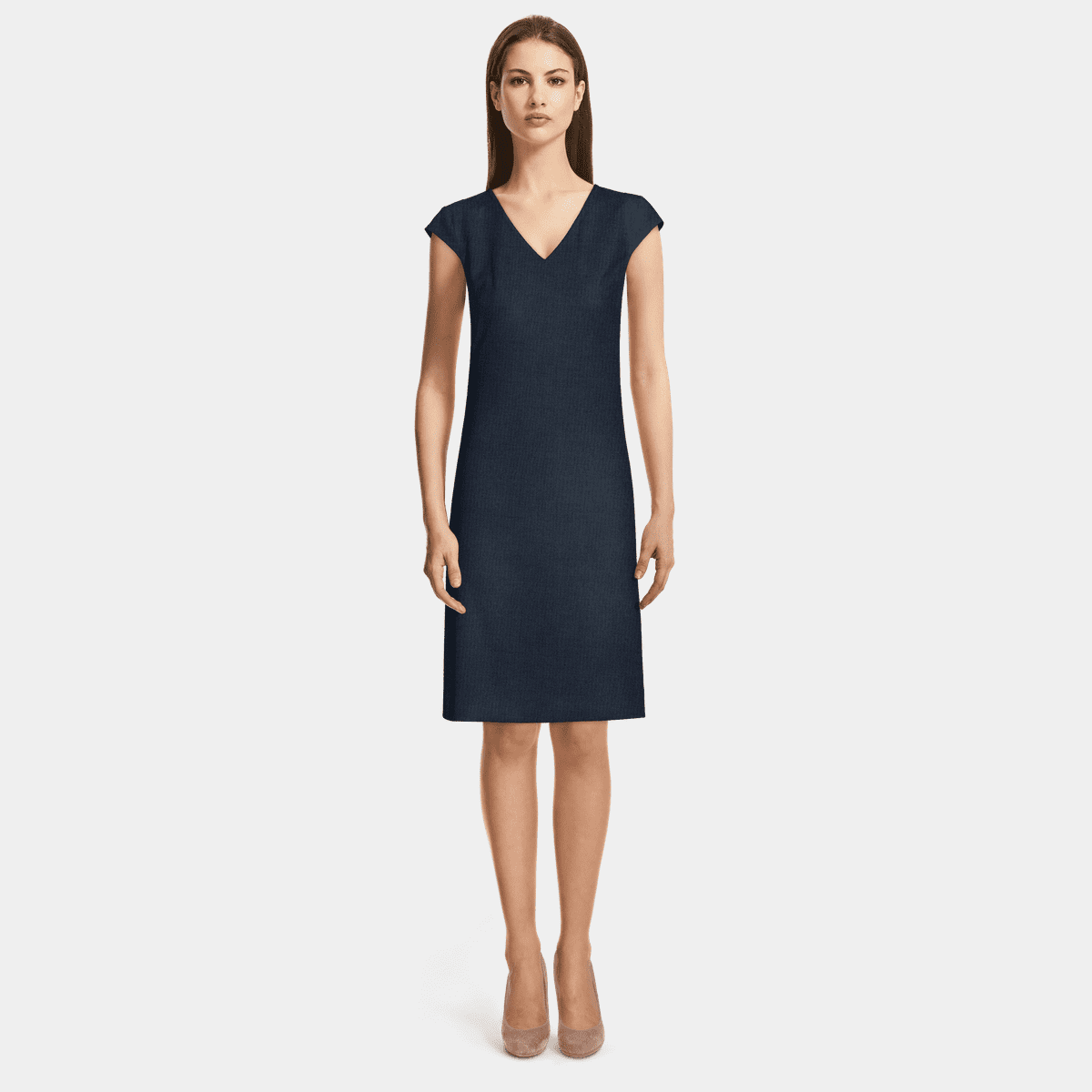 Navy Blue v-neck Shift Dress | Sumissura