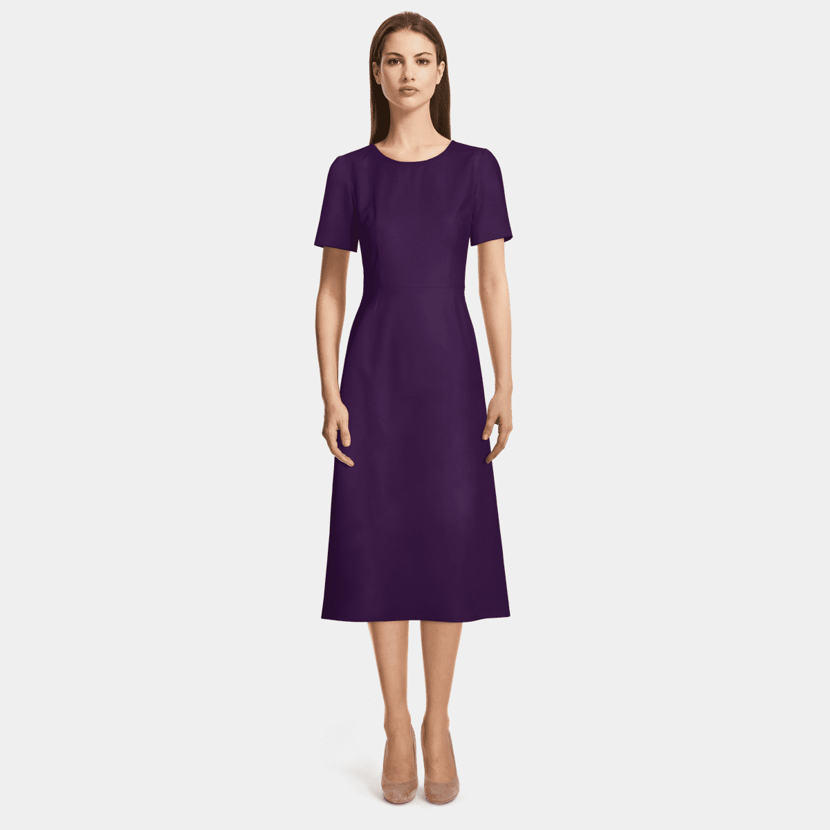 Dark Purple round neck A line Midi Dress | Sumissura