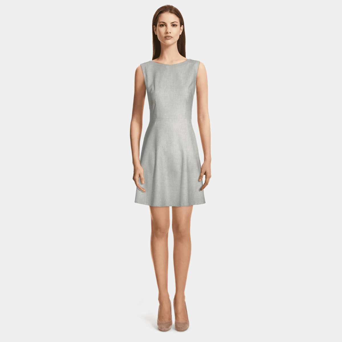 Light Gray boat neck Skater Dress | Sumissura