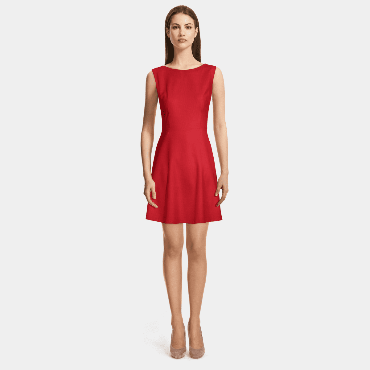 Intense Red boat neck Skater Dress | Sumissura