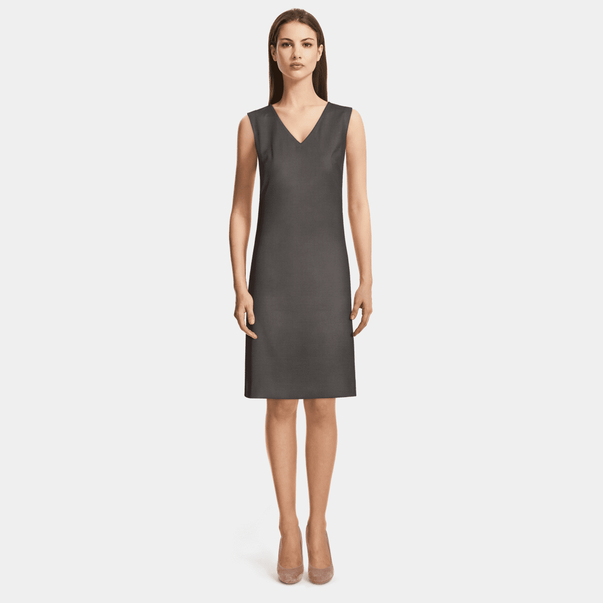 Mid Gray v-neck Shift Dress | Sumissura