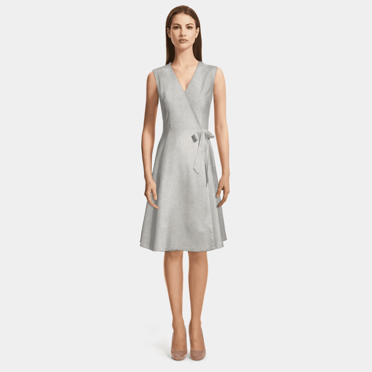 Light Gray v-neck Wrap Dress | Sumissura