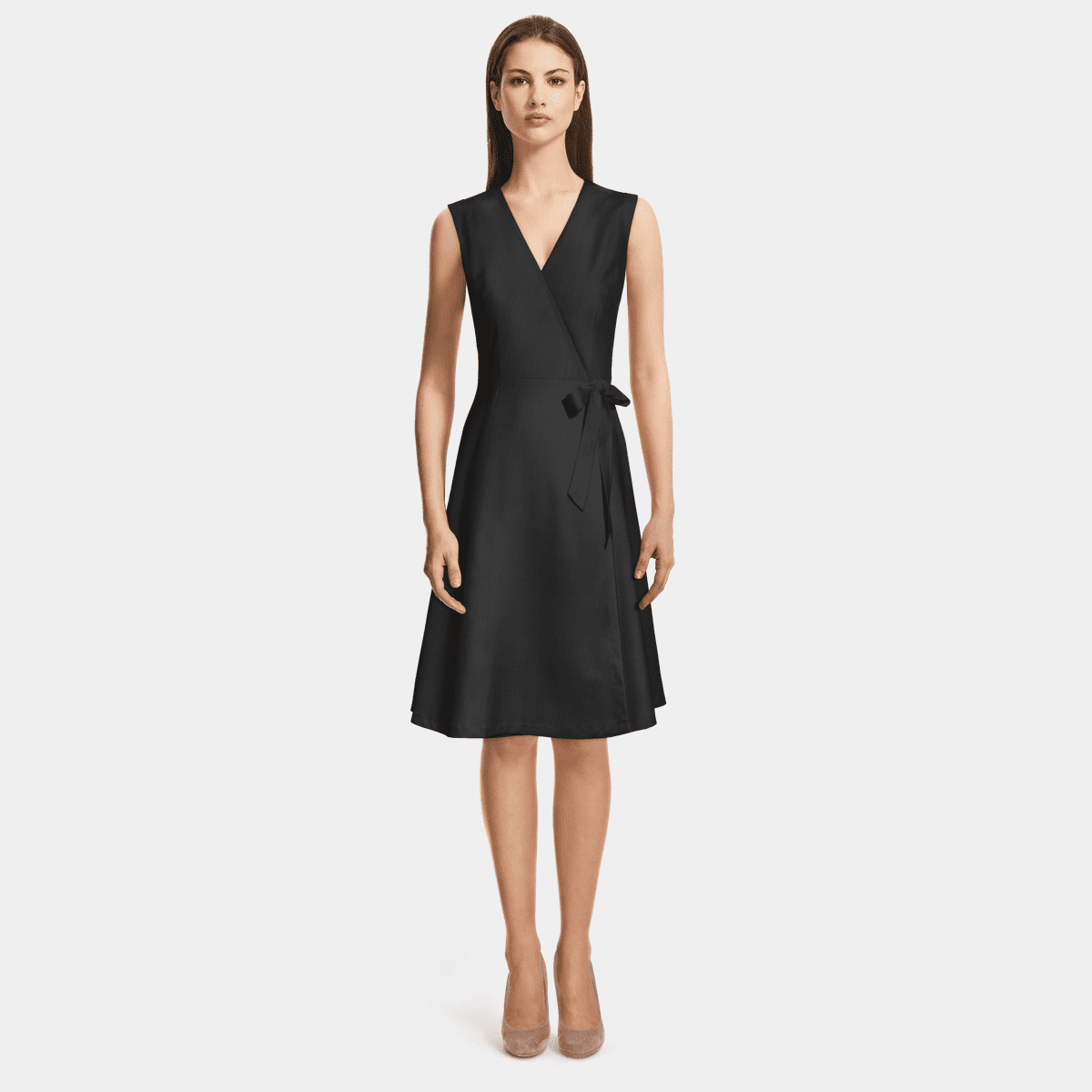 Black v-neck Wrap Dress | Sumissura