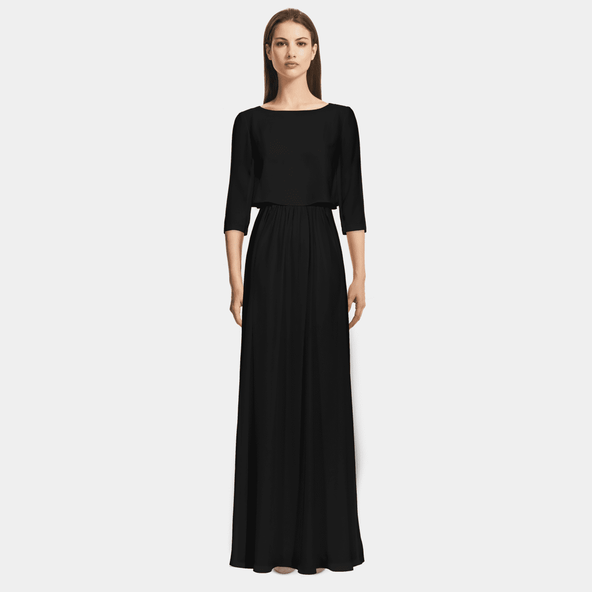 Robe Top évasé maxi noire manches 3/4 | Sumissura