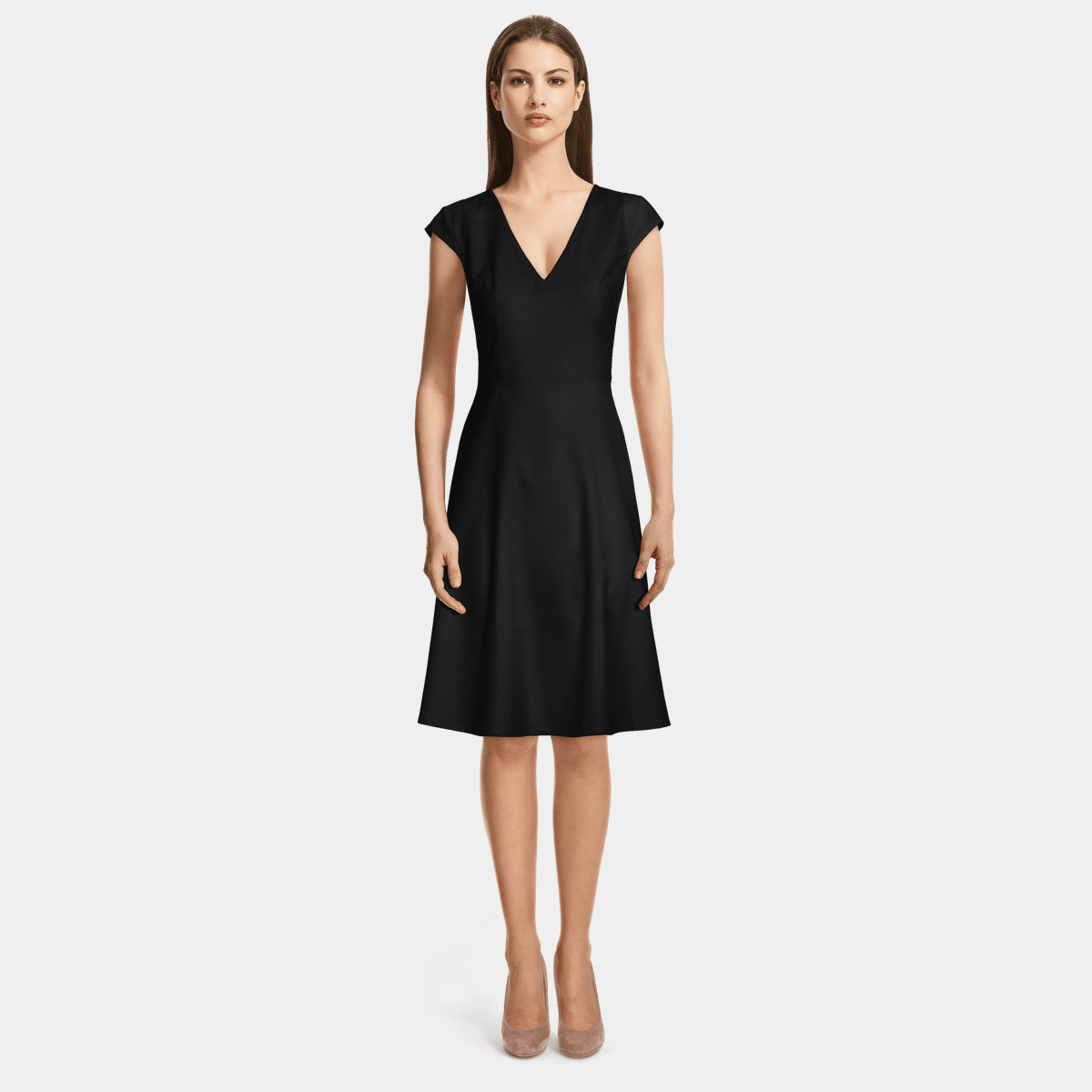 Black v-neck Flared Dress