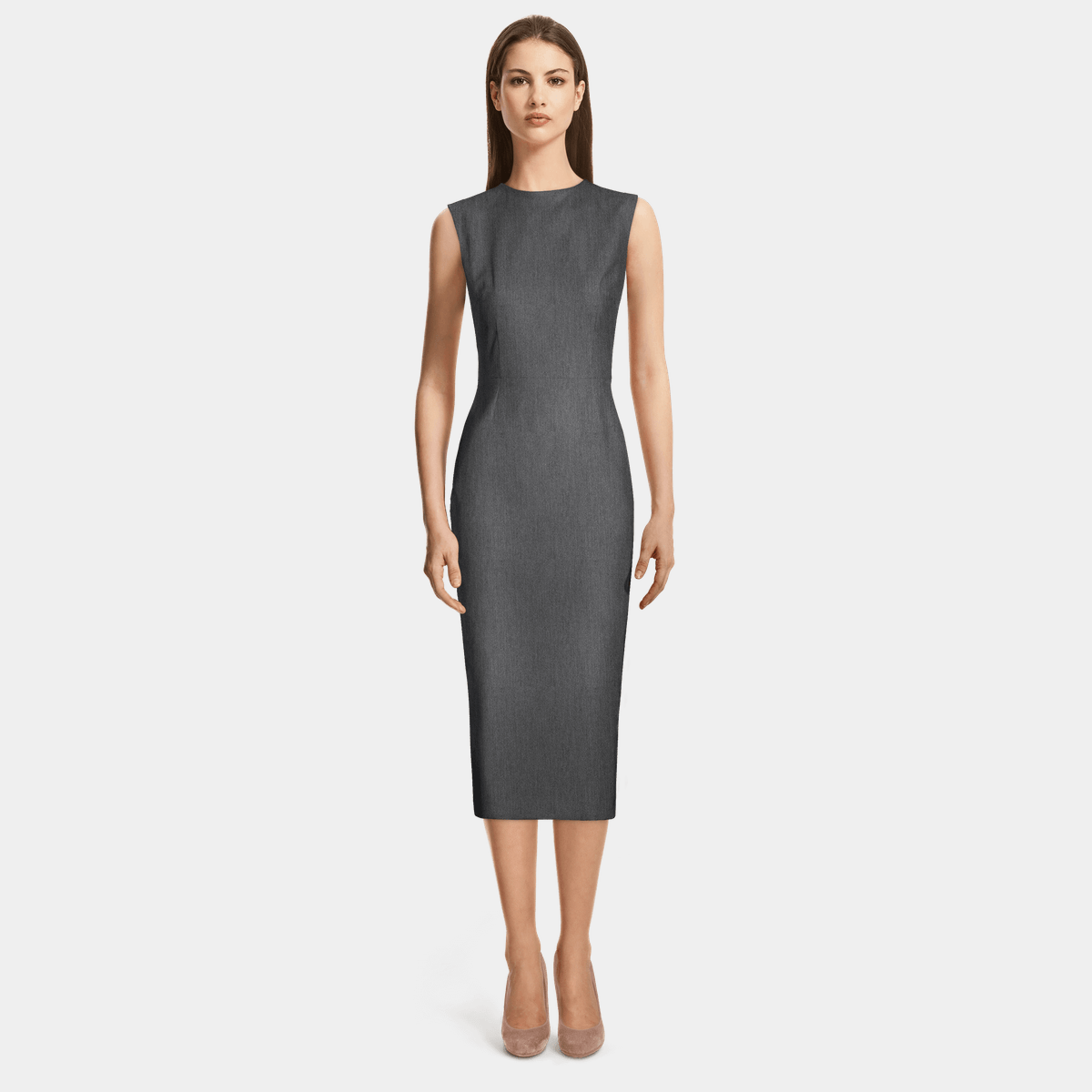 Gray crew neck Sheath Midi Dress | Sumissura