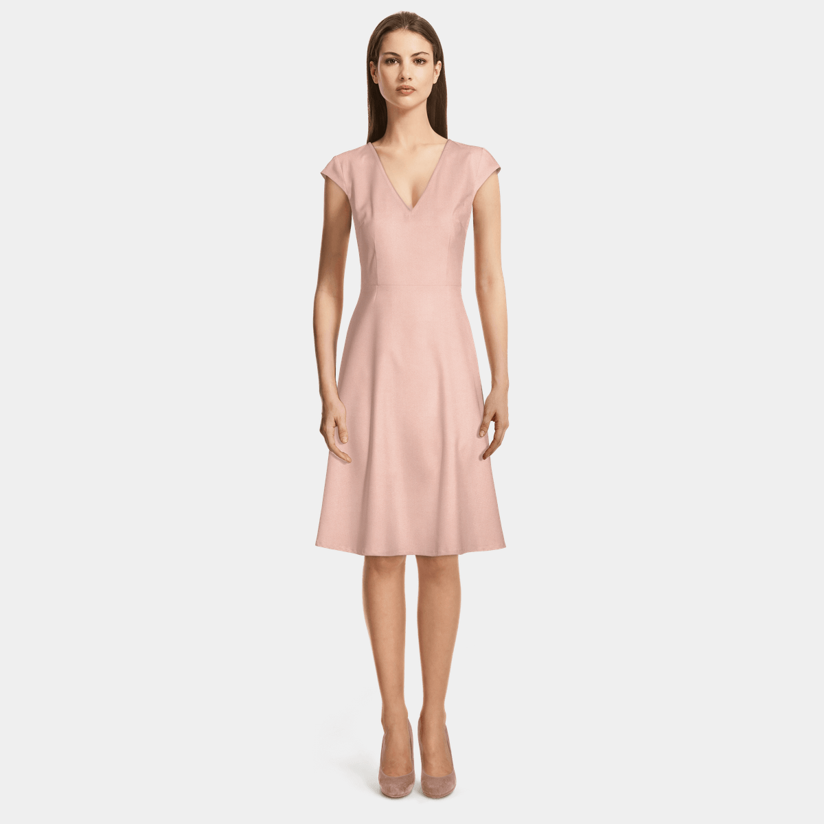 Blush Pink v-neck Flared Dress | Sumissura