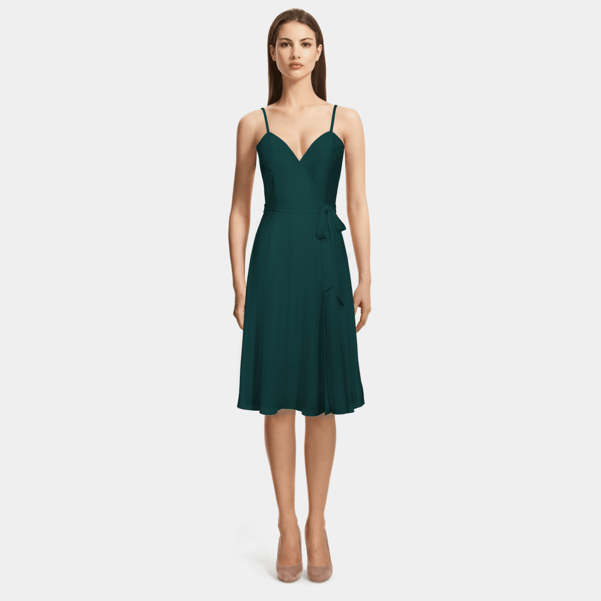 Green spaghetti strap Wrap Dress | Sumissura
