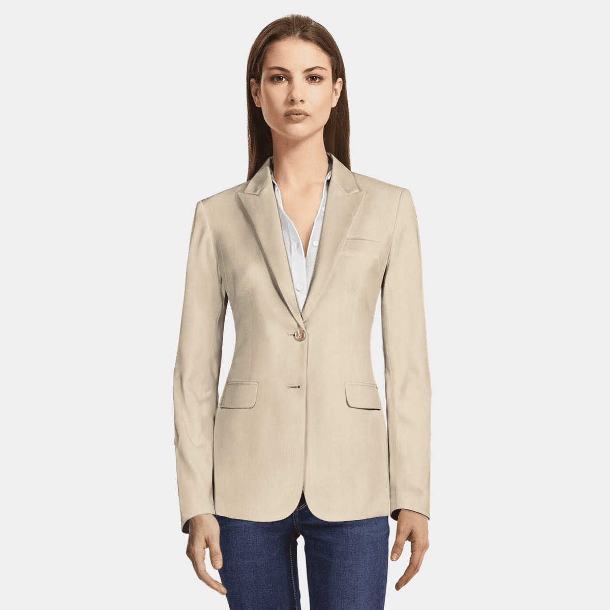 Beige polyester Blazer with peak lapels | Sumissura