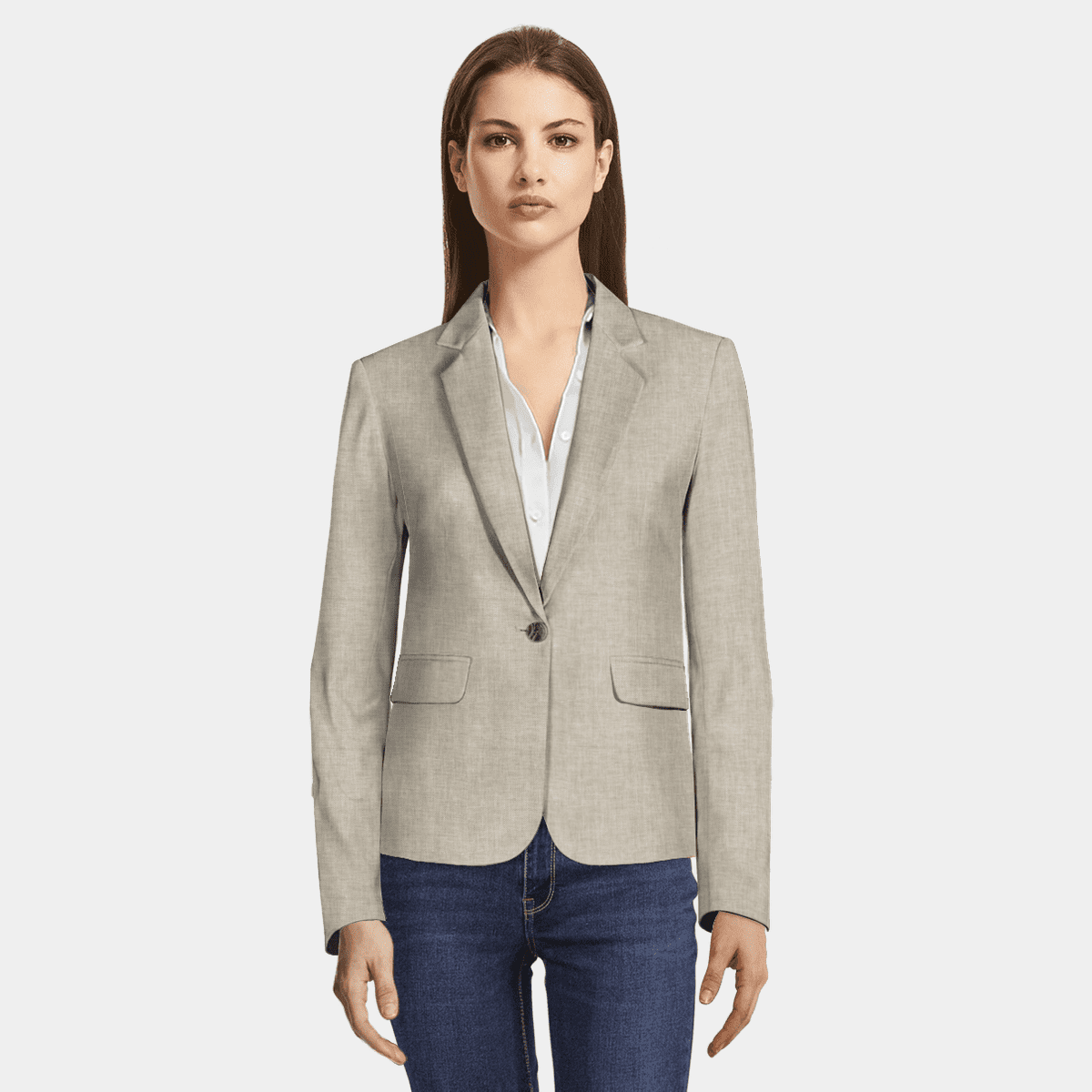Oyster gray herringbone linen short Jacket - relaxed fit | Sumissura