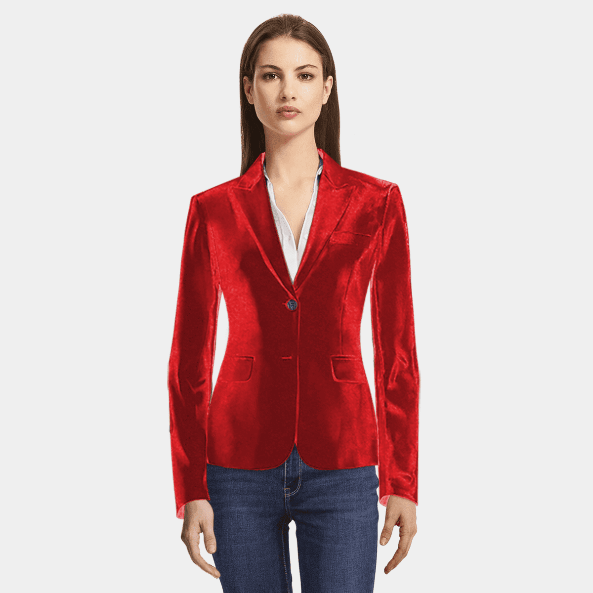 Red velvet cropped essential Blazer with peak lapels | Sumissura