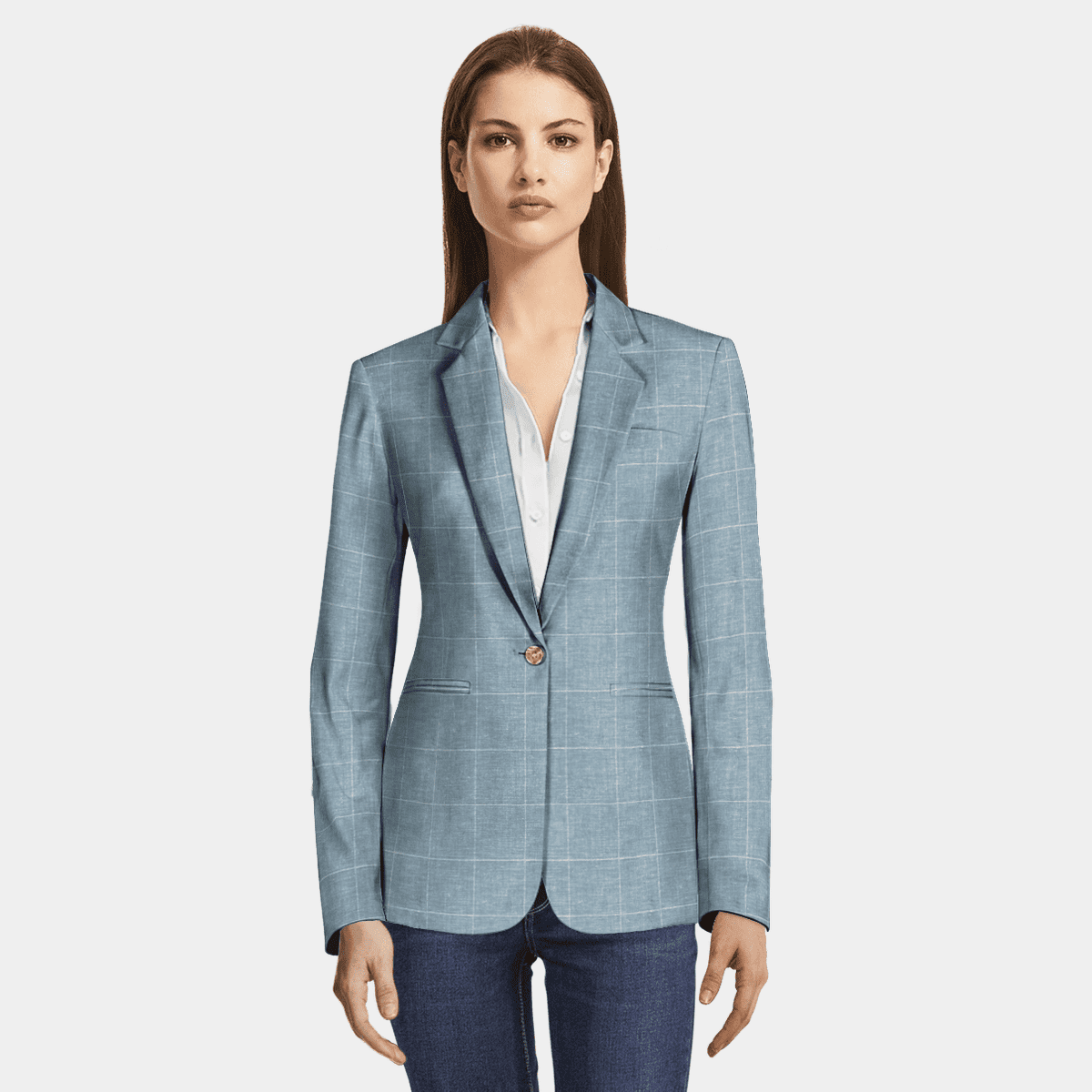 Light blue windowpane lightweight cotton-linen Blazer | Sumissura
