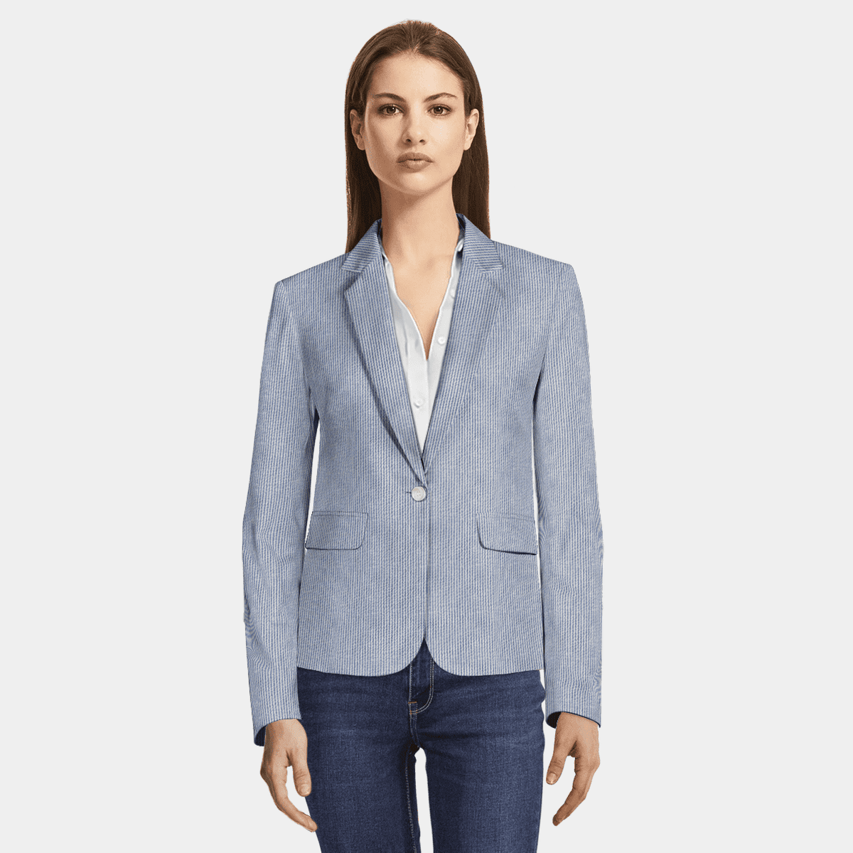 Mid blue lightweight wrinkle-free stretch seersucker short Blazer ...