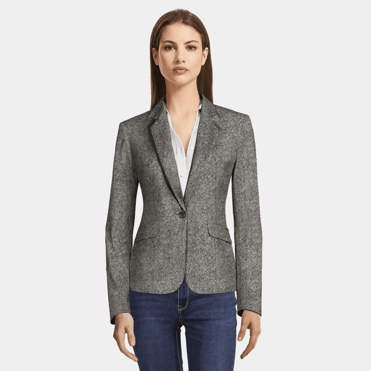Light gray donegal tweed short Blazer | Sumissura