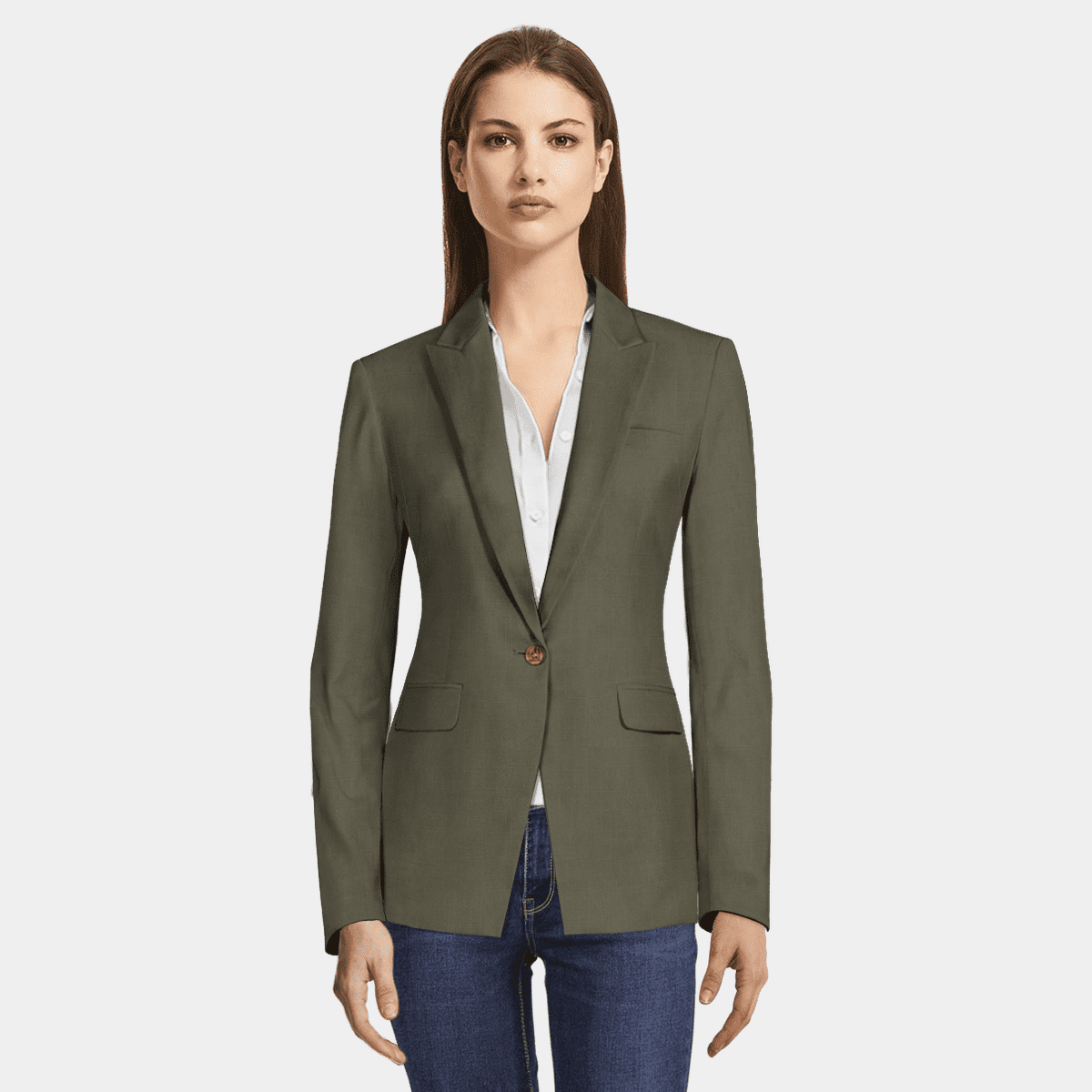 Khaki green breathable stretch linen-cotton Blazer with peak lapels
