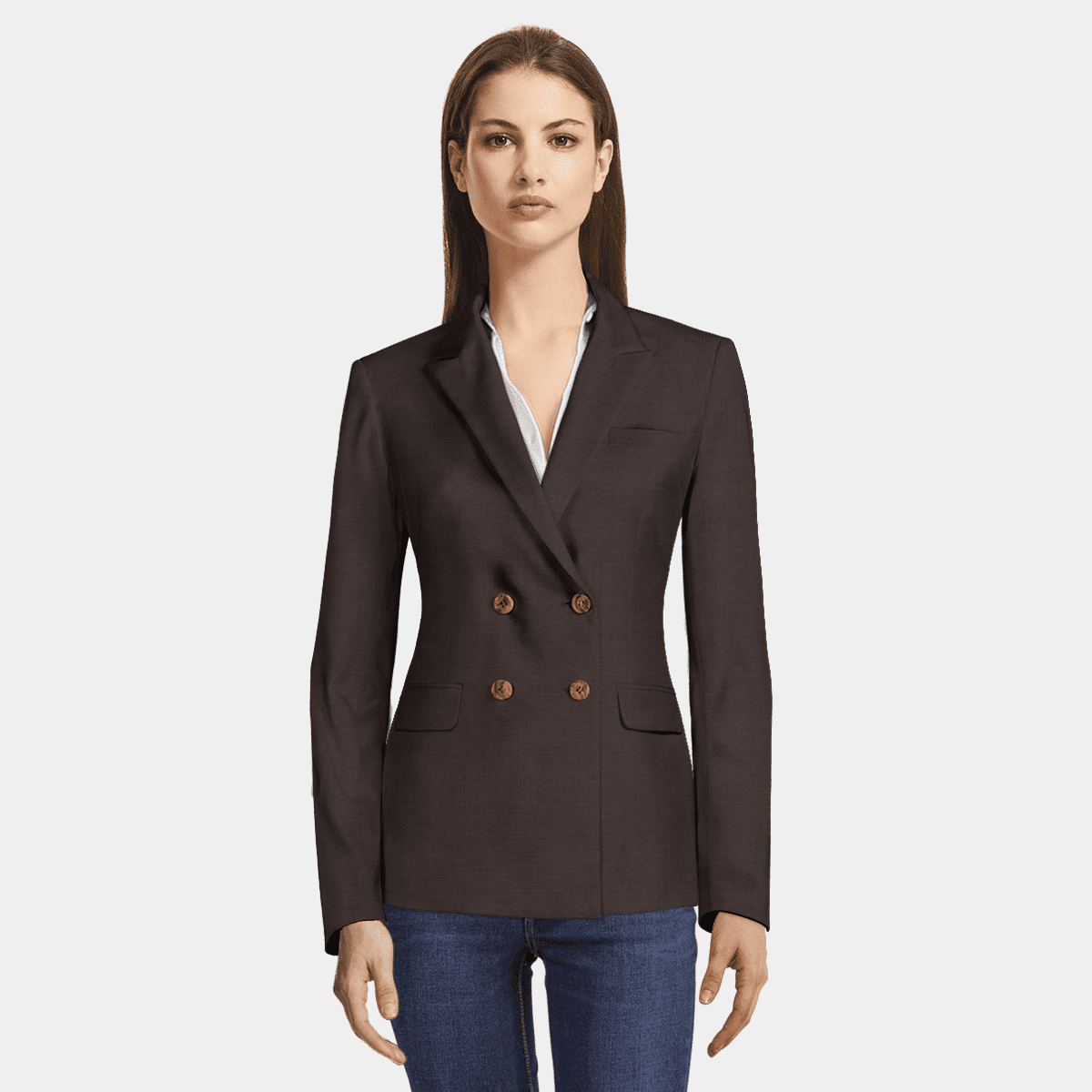 Intense brown lightweight wrinkle-free stretch double-breasted Jacket ...