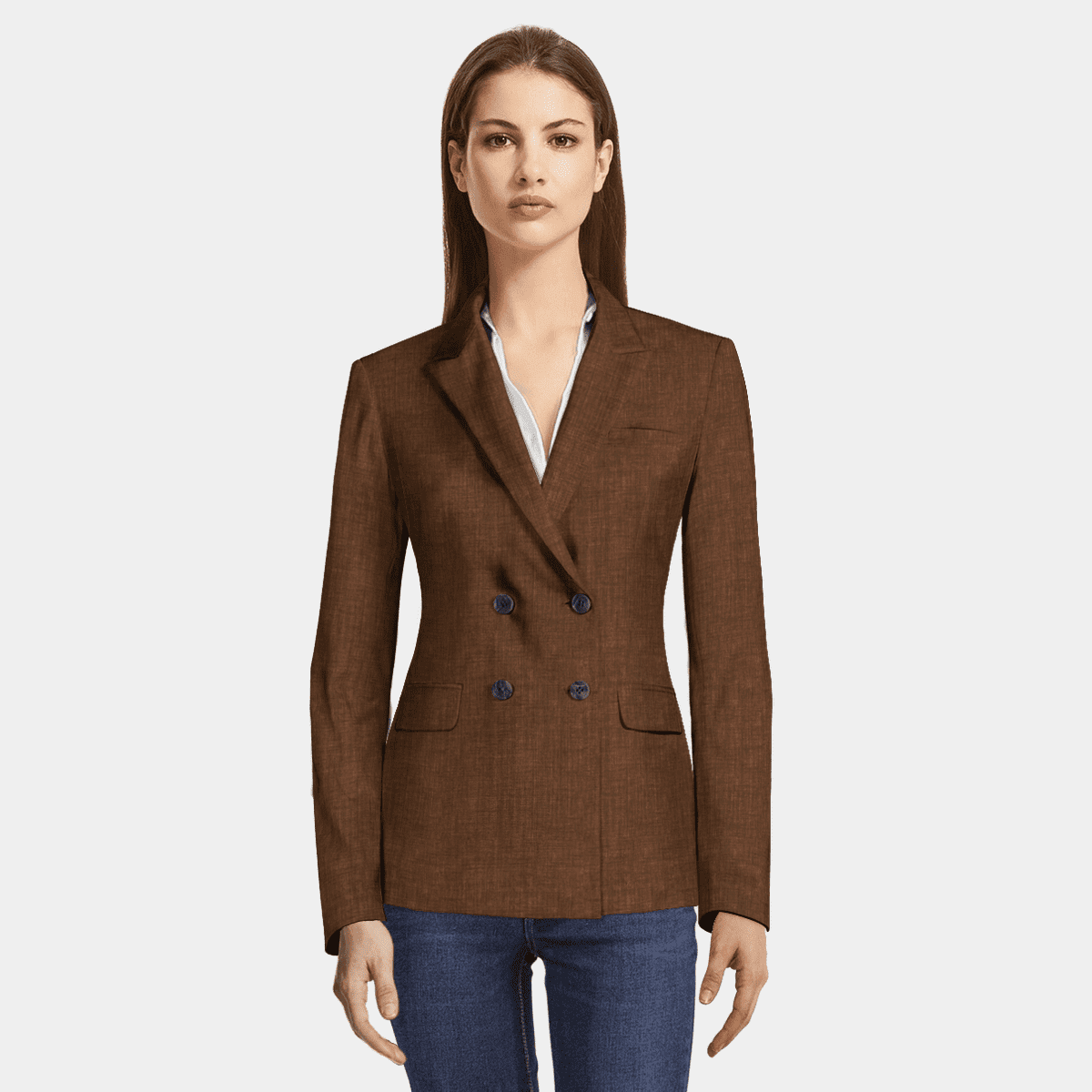 Brown linen double breasted limited edition Blazer | Sumissura