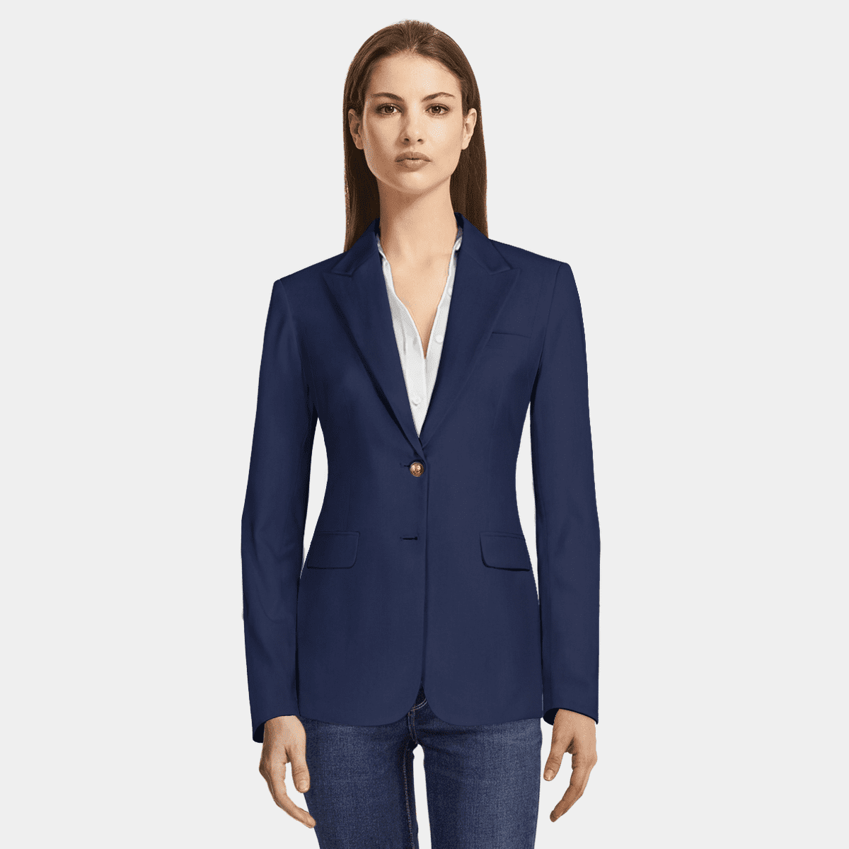 Blue water-resistant wide lapel year-round Blazer with 2 brass buttons ...